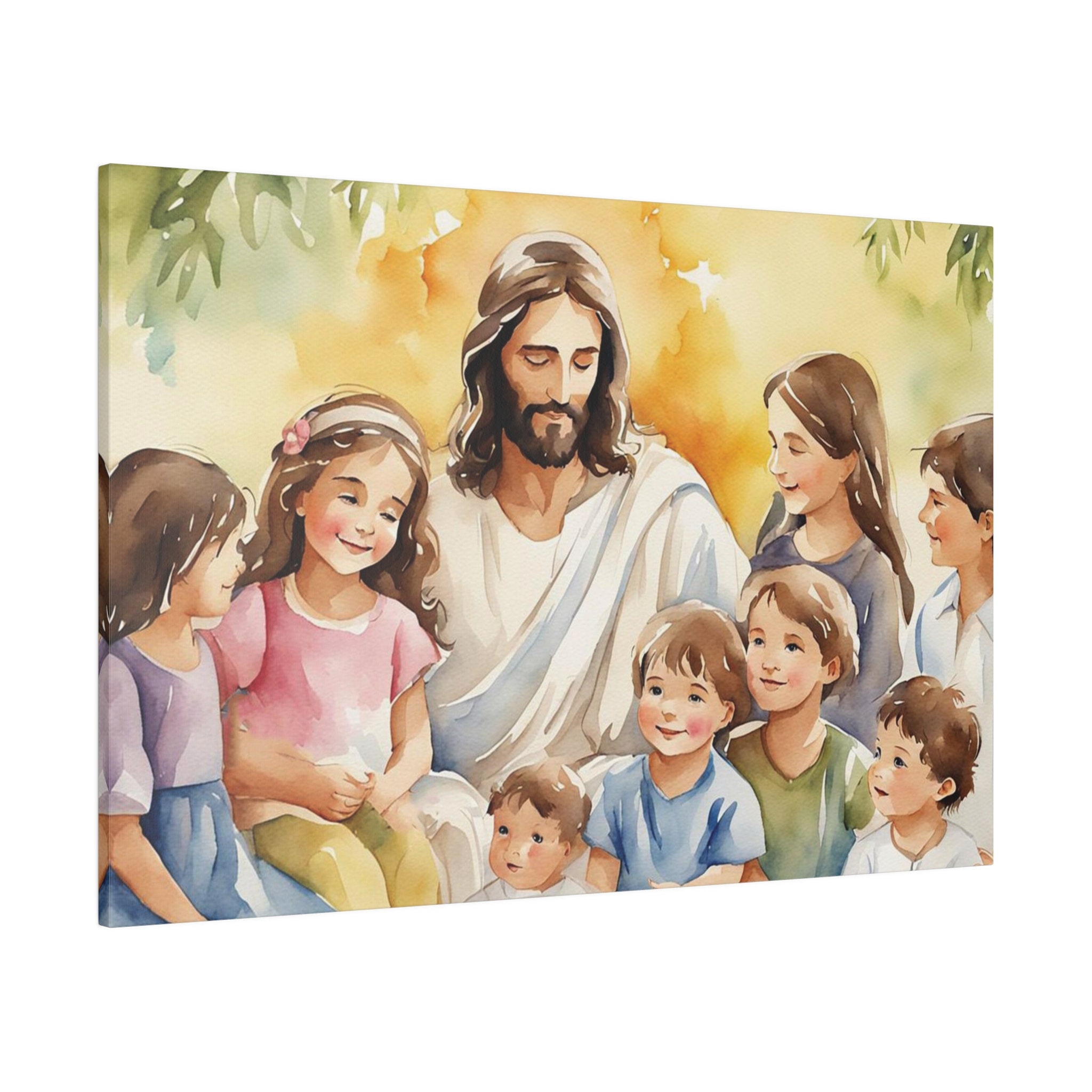 Jesus With Children Stretched Canvas, Jesus Children Painting ...