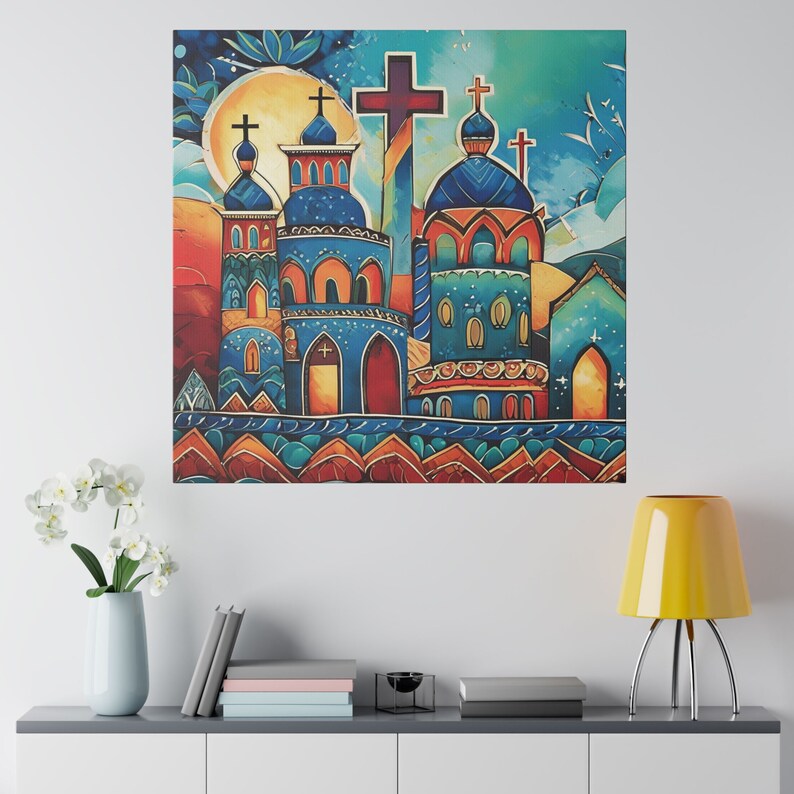 Abstract Vibrant Church Painting Print, Painting of Church Wall Art ...
