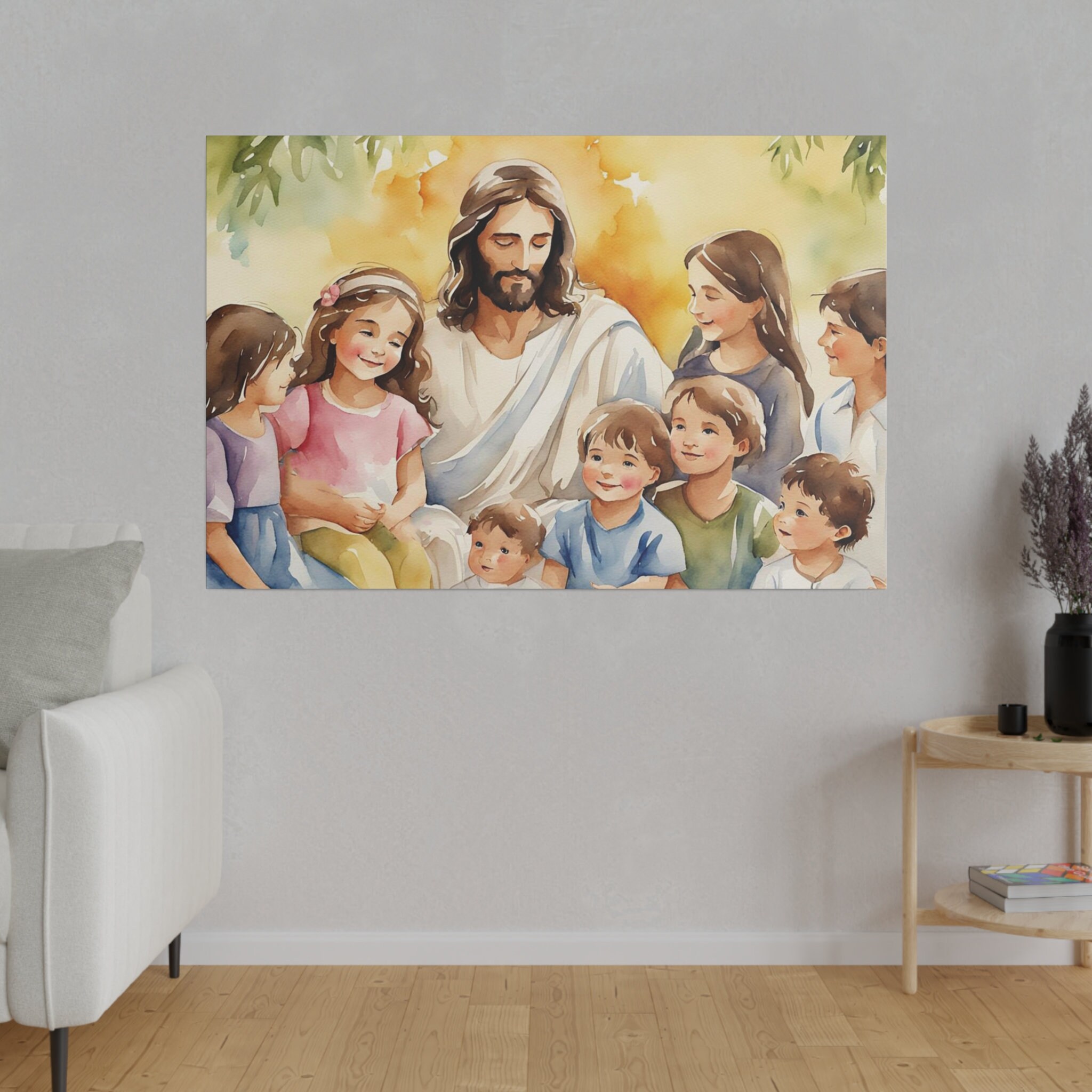 Jesus With Children Stretched Canvas, Jesus Children Painting ...