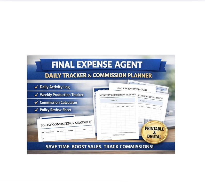 Final Expense Agent Daily Tracker & Commission Planner - Etsy
