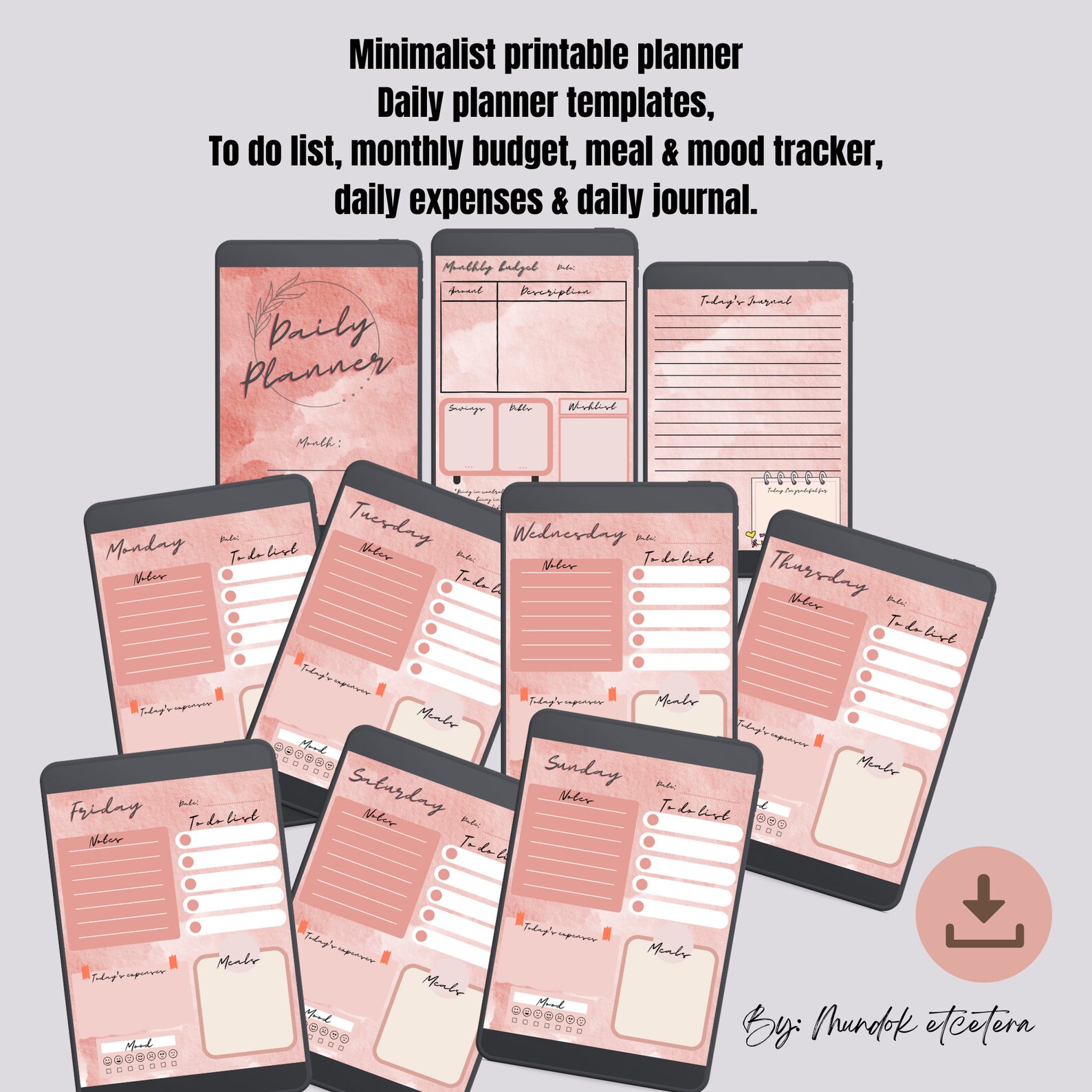 Printable Digital Planner, Minimalist Printable Digital Planner, Daily ...