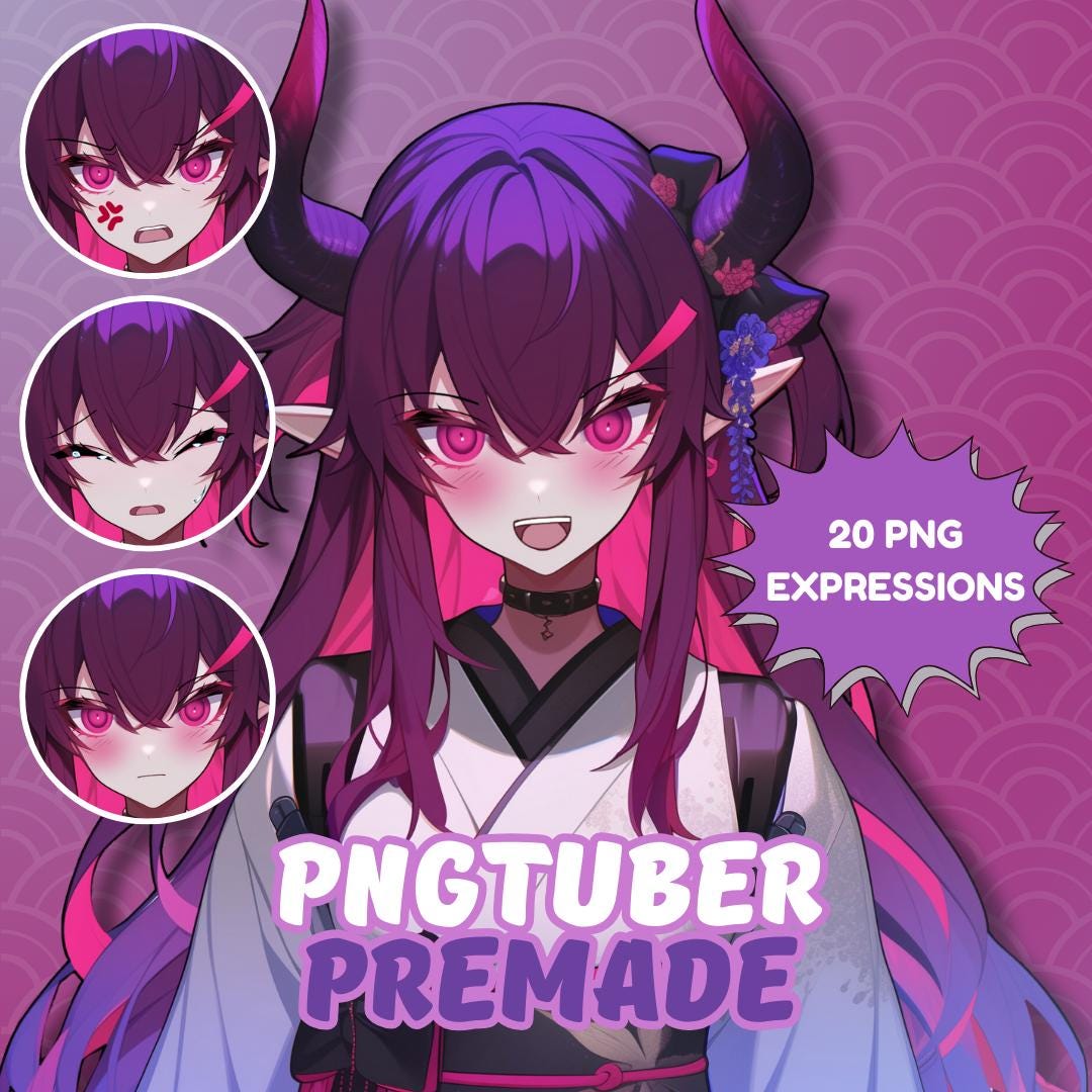 Ready to Use Demon Girl Premade Pngtuber | Pngtuber Character ...