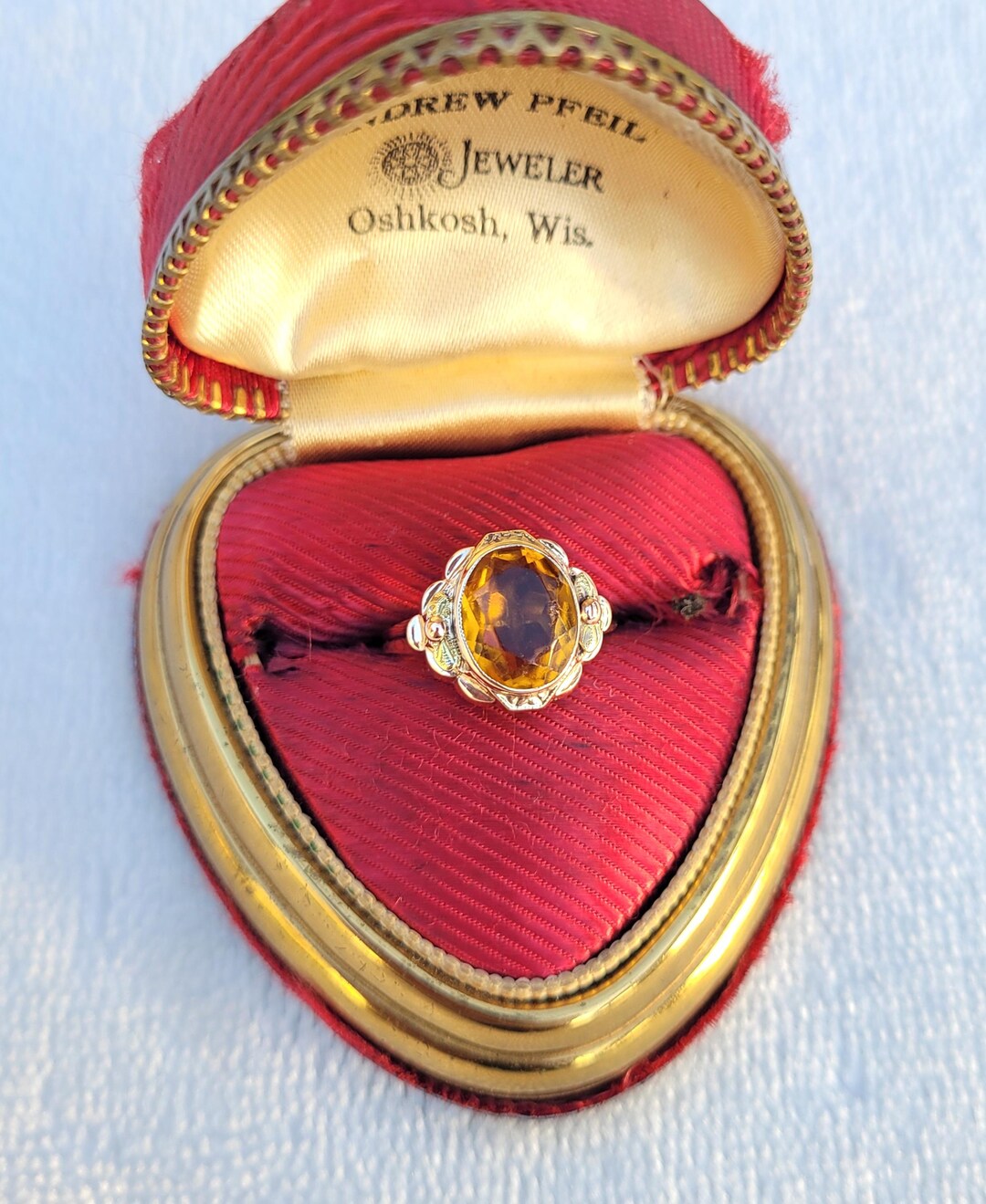 Vintage 10k Rose Gold Ww2-era Yellow Faceted Stone Ring Sz 4.5 1.7g - Etsy