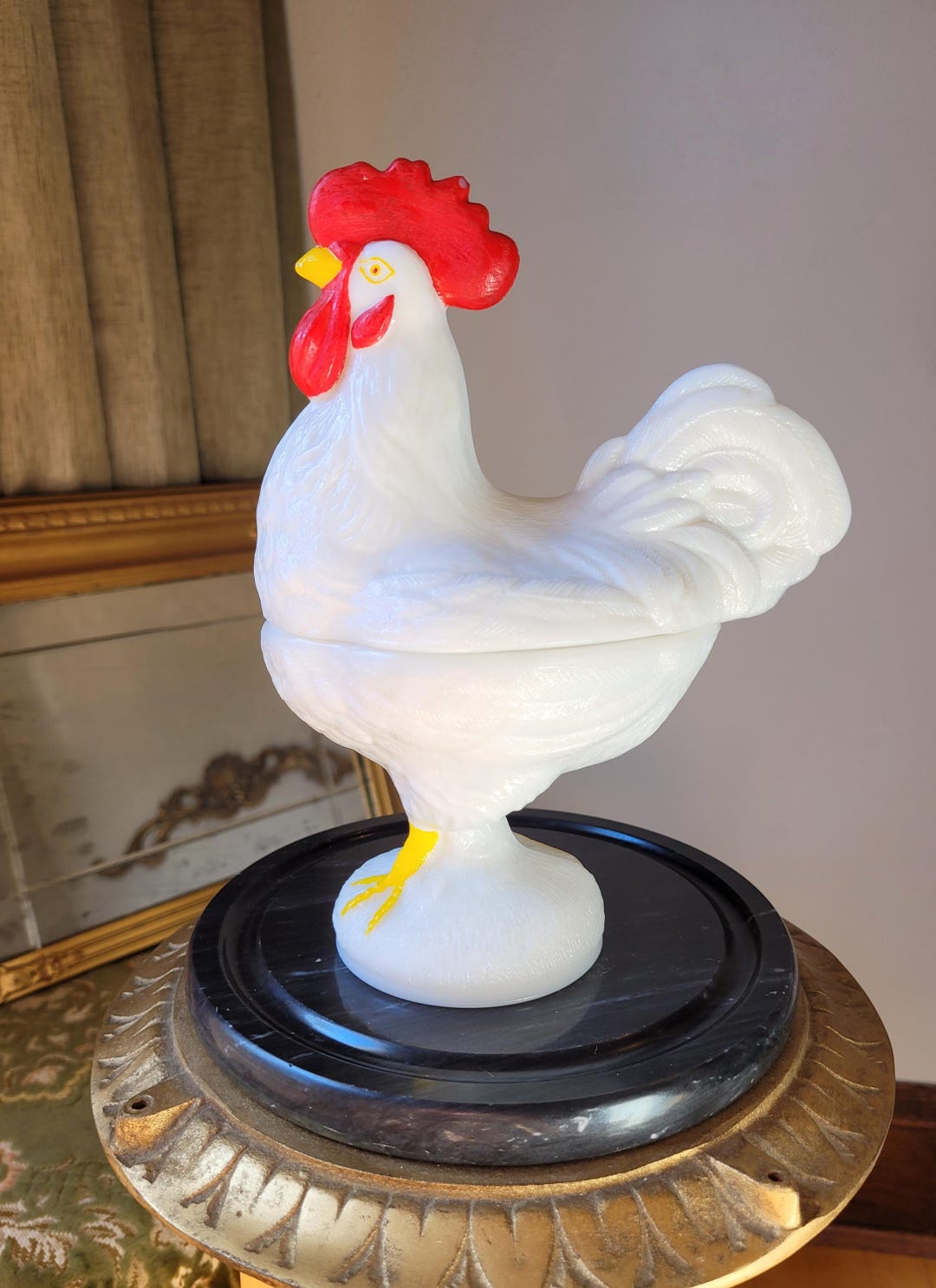 Vintage Westmoreland Milk Glass Standing Rooster Chicken Covered Candy ...