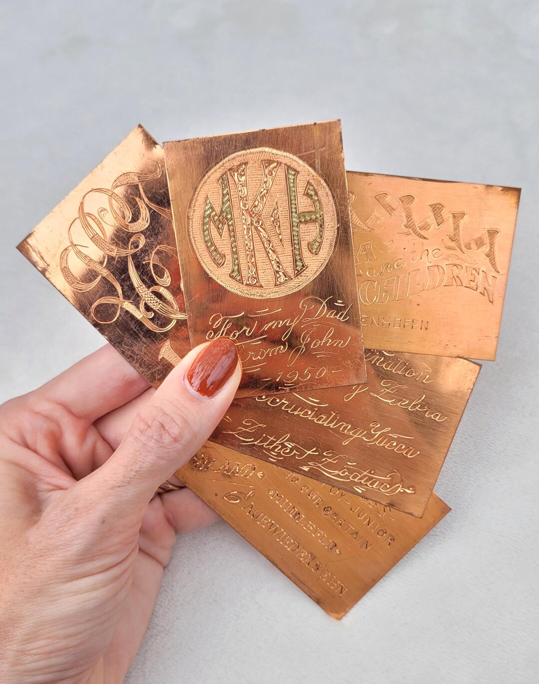 Vintage Copper Engraved Printing Plate Monogram Initials Logo Names ...