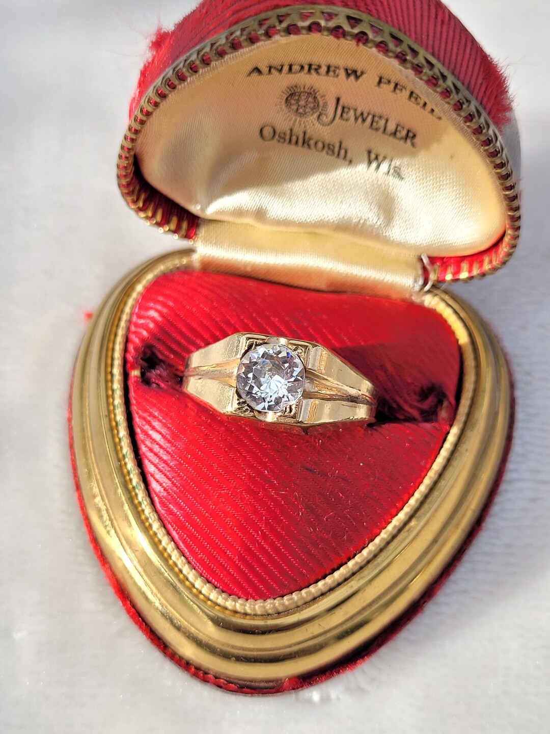 Vintage 14k Rolled Gold Plate UNCAS Signet Solitaire Unisex Ring Sz 9.5 ...