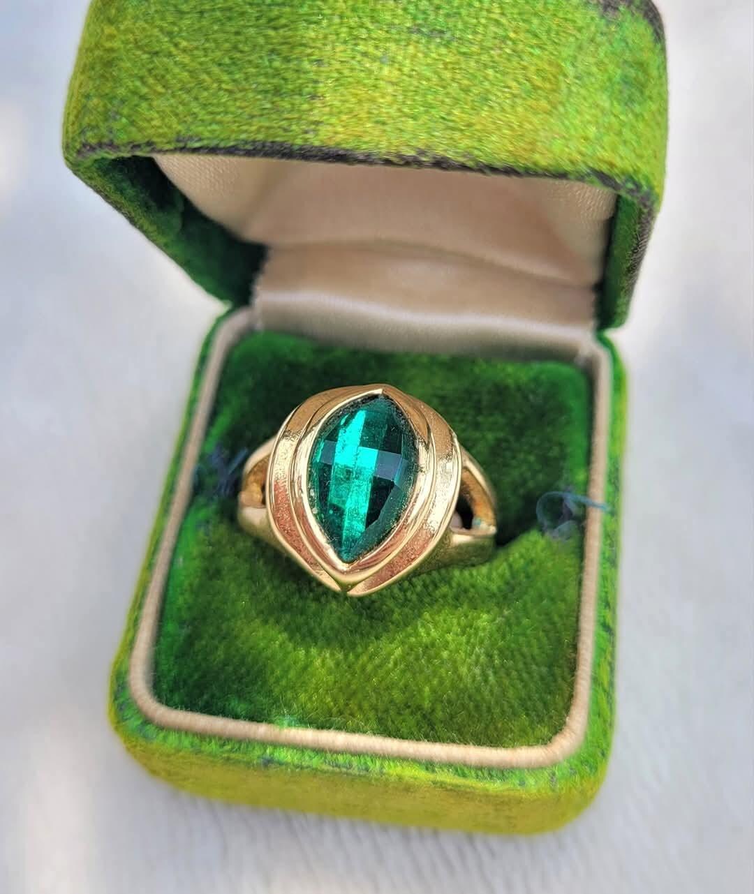 NOS NWT Vintage 18k Gold EP Green Stone Signed Arthur Anderson Ring Sz ...