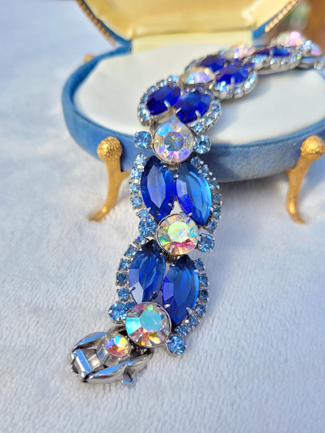 Vintage D&E JULIANA Aurora Borealis Blue Rhinestone Silver Tone ...