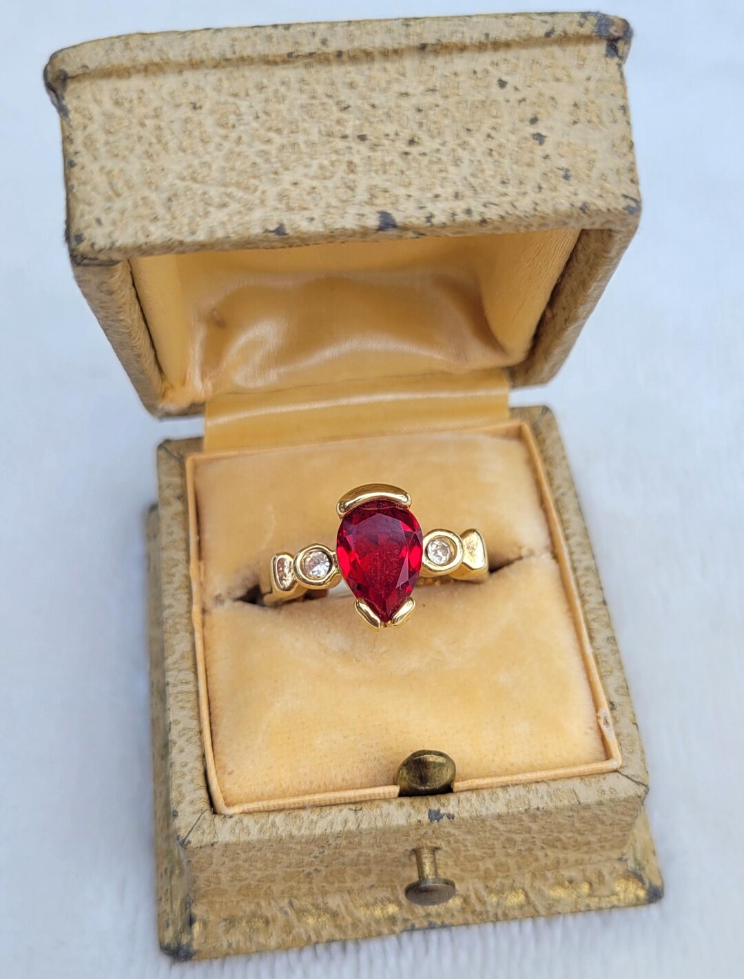 NOS NWT Vintage 18k Gold EP Red Teardrop Stone Signed Arthur Anderson ...
