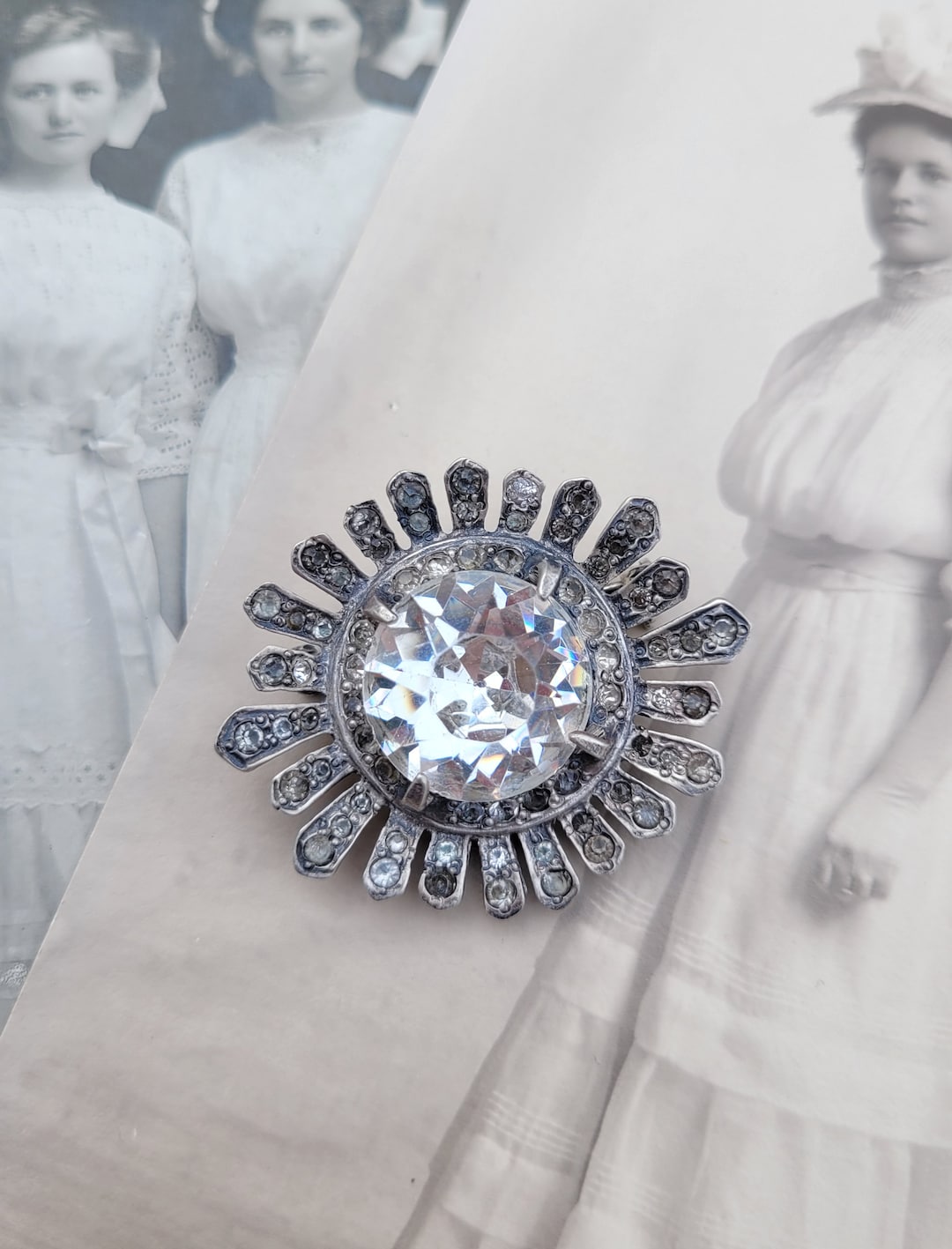 Vintage 40s Eisenberg Original Sterling Silver Crystal Flower Brooch ...