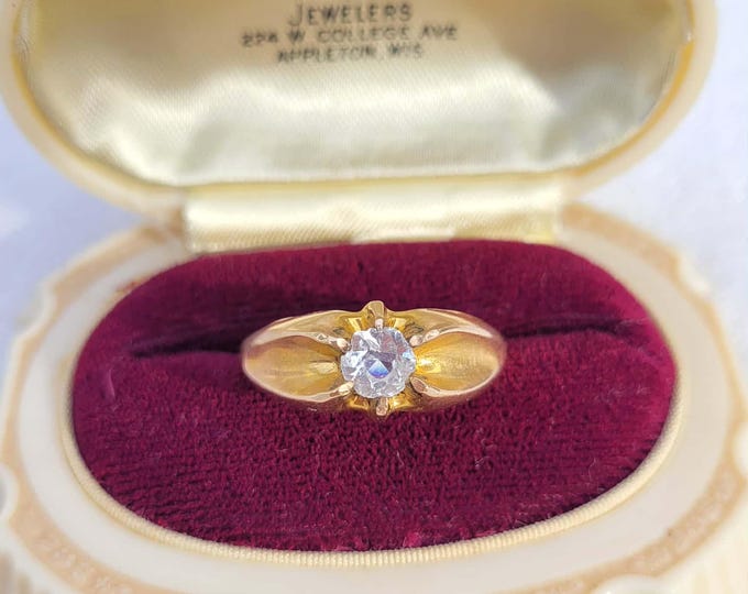 Antique Ostby Barton 12k Gold Shell Men's Crystal Belcher Set Ring Sz ...