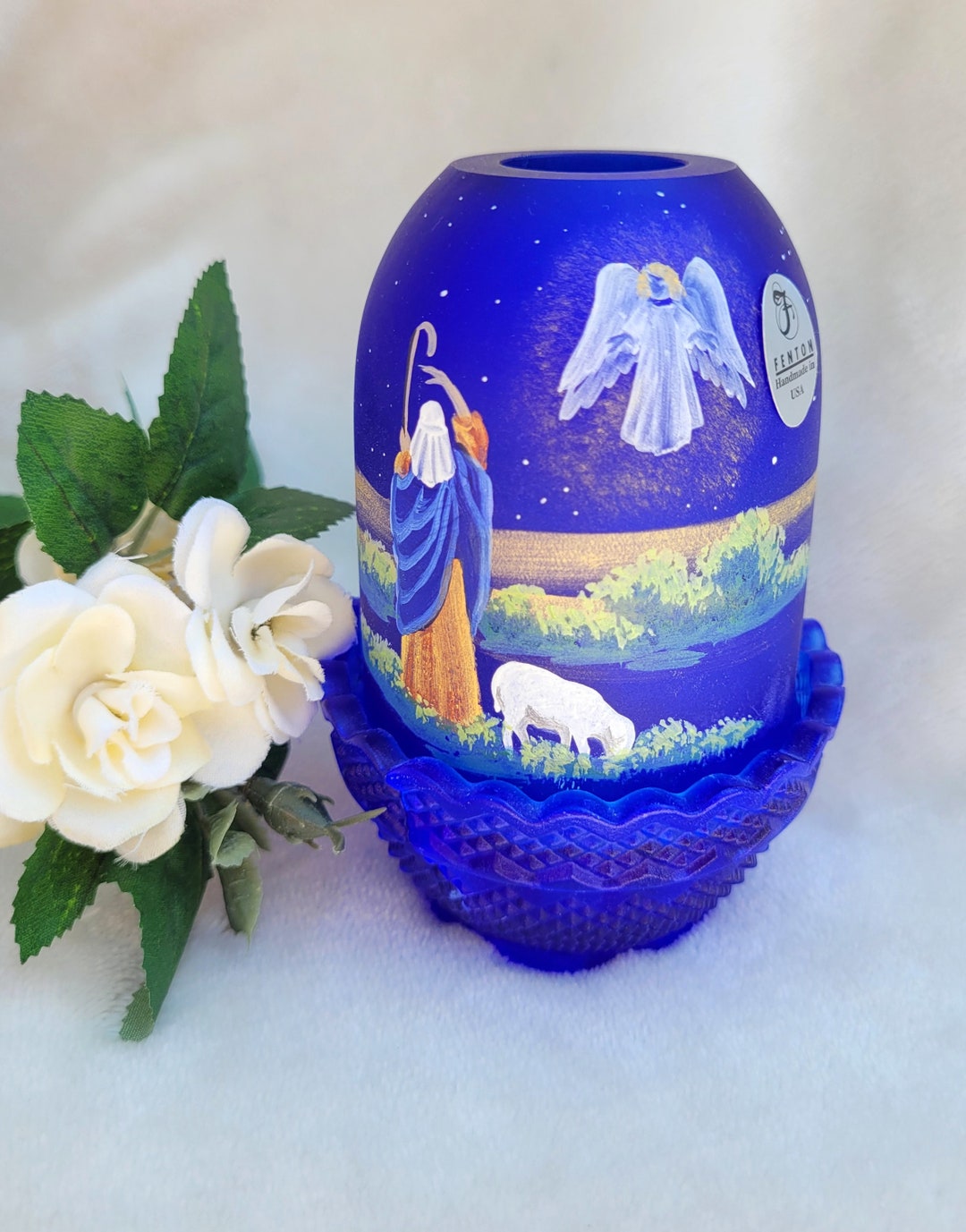 Vtg Fenton "birth of A Savior - Announcement" Cobalt Blue Nativity ...
