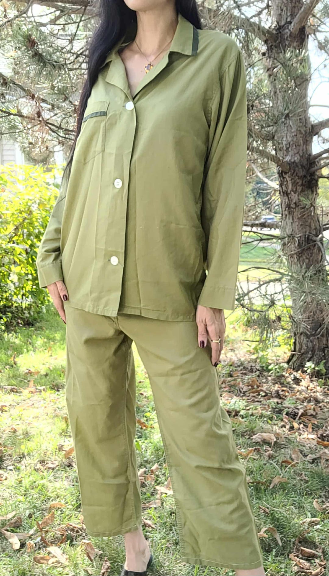 Vintage 60s Knightimer Men's Green MCM Pajama Shirt & Pants Set Size ...