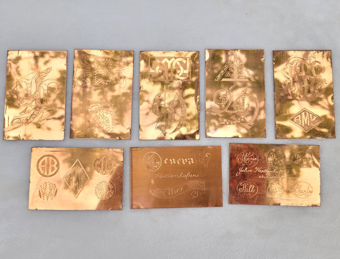 Vintage Copper Engraved Printing Plate Monogram Initials Logo Names ...