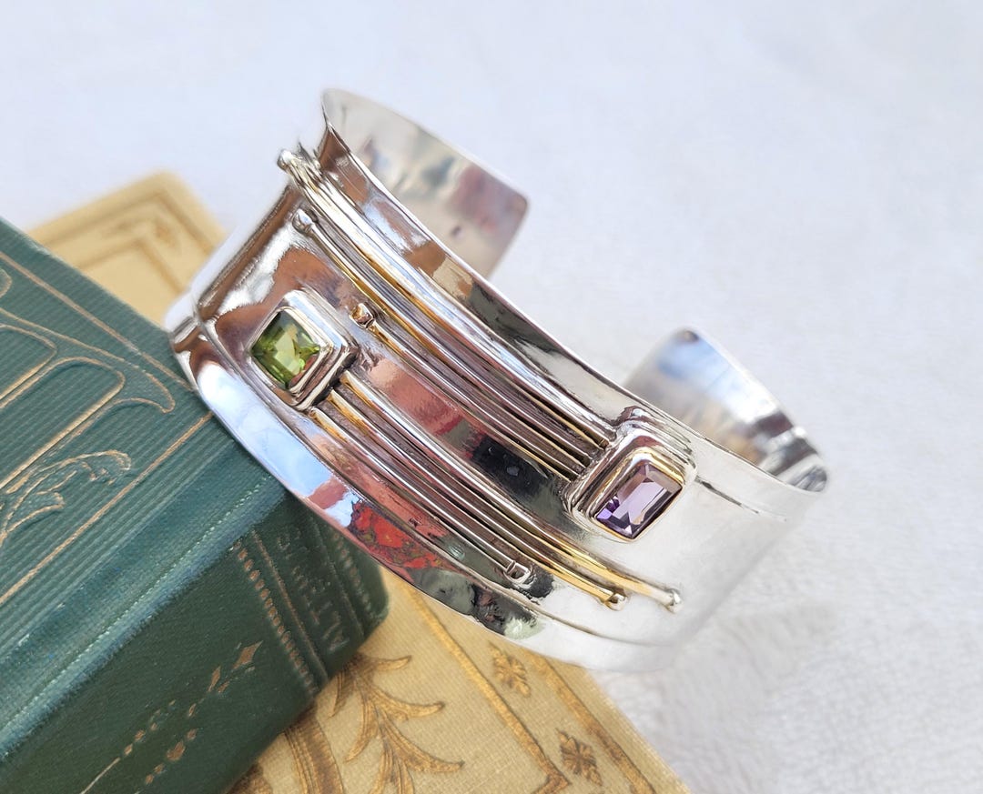 Vtg Michou Sterling Silver 22k Gold Vermeil Amethyst & Peridot Cuff ...