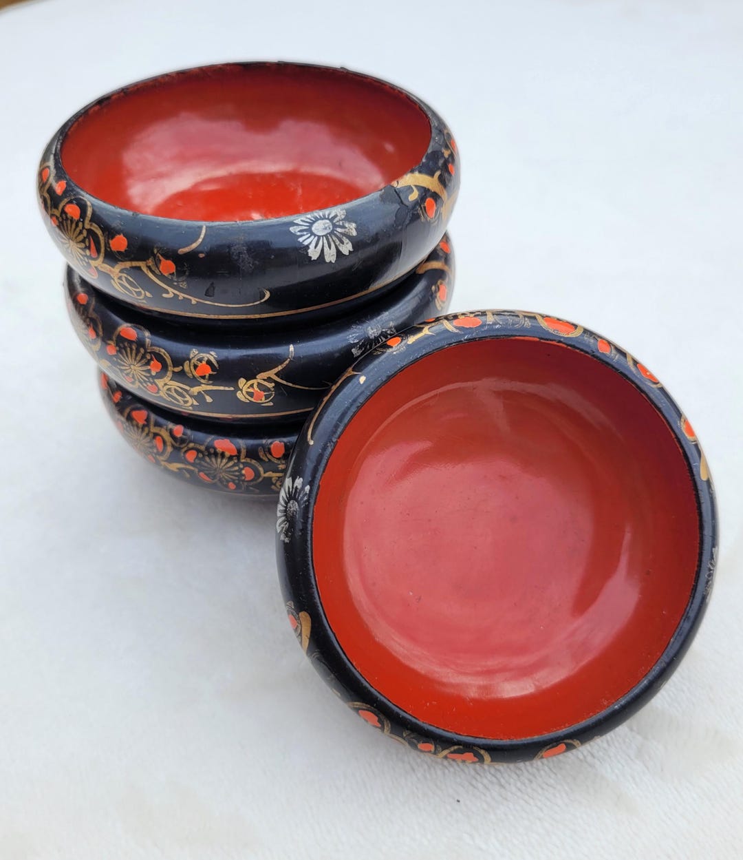 Vintage Japanese Black Red Gold Lacquerware Small Bowls - Set of 4 - Etsy