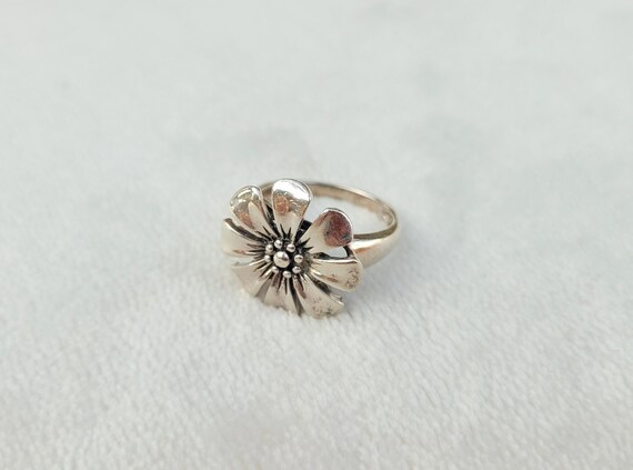 Vintage Sterling Silver Flower Daisy Sunflower Ring S… - Gem