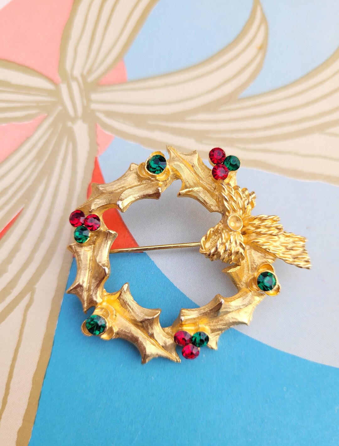 Vintage MYLU Rhinestone Holiday Christmas Wreath Brooch Pin - Etsy