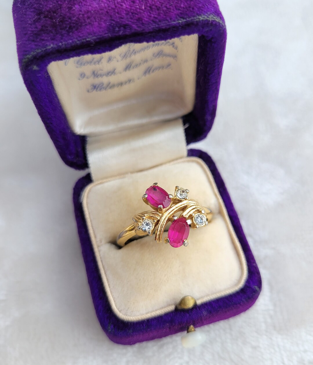 Vtg 1975 royal Radiance Avon Faux Ruby Gold Tone Ring Adjustable Size 7 ...