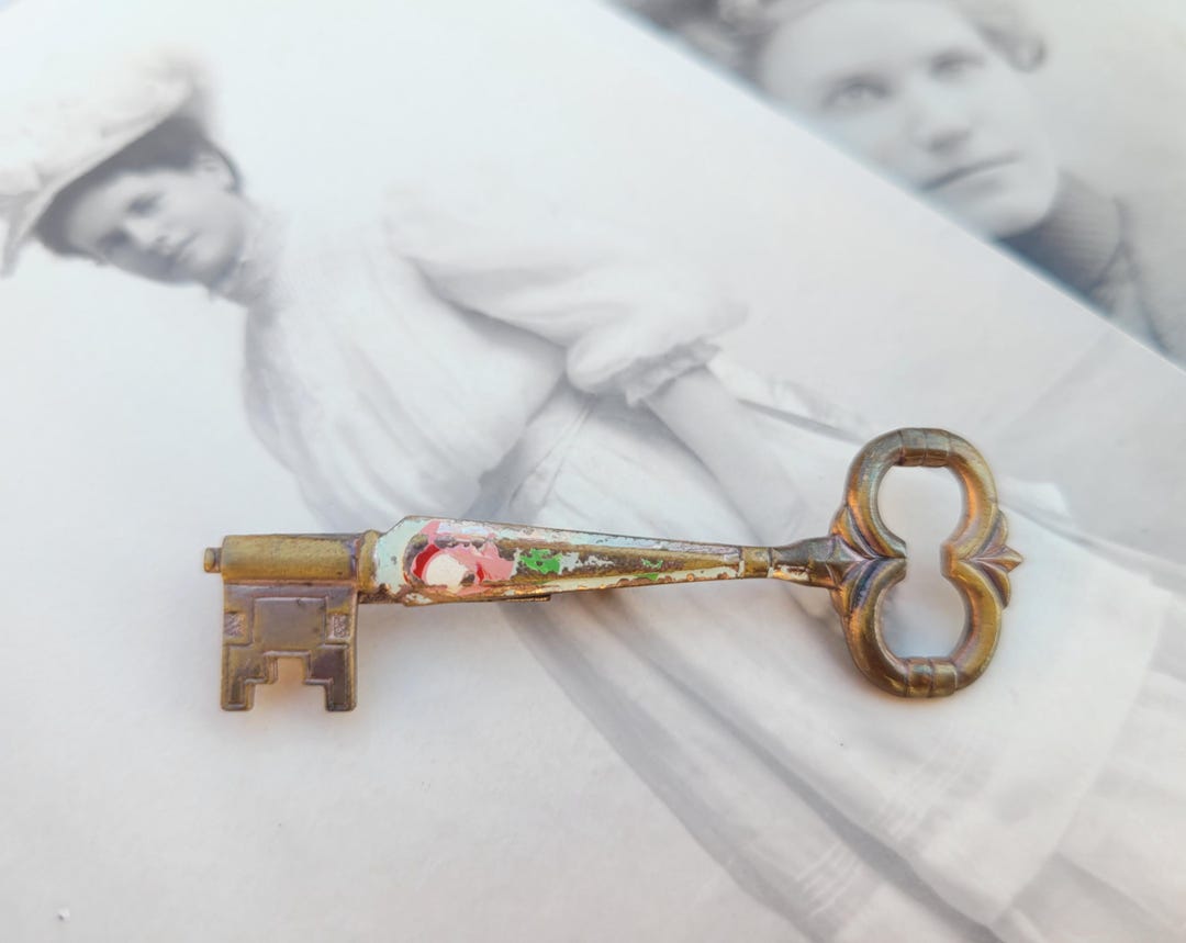 Antique Victorian Skeleton Key Enameled Gold Tone Brooch Pin - Etsy