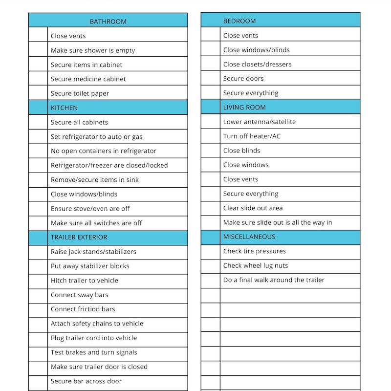 Trailer Checklist - Etsy