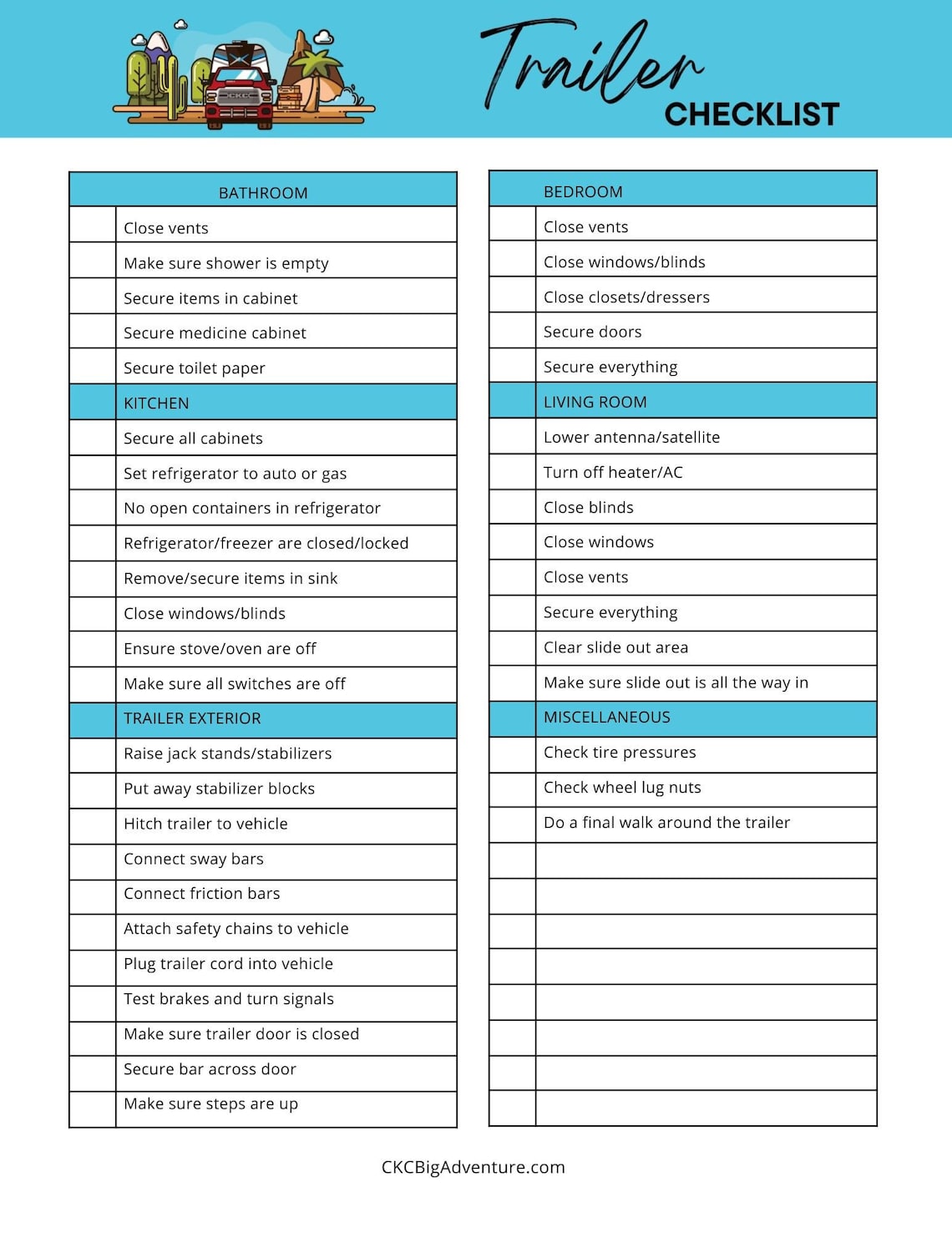 Travel Trailer Checklist - 1 Page - Editable - Etsy