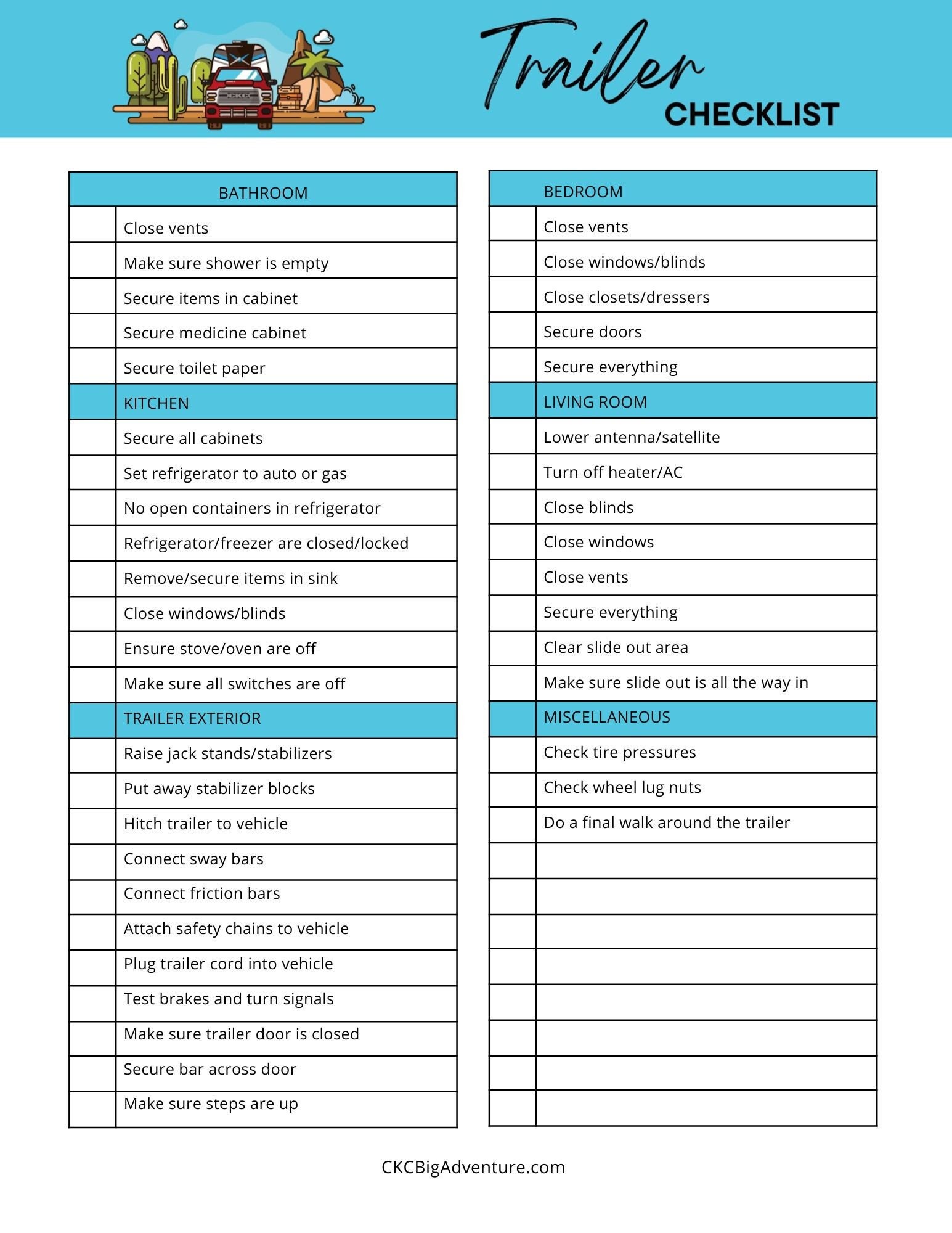 Travel Trailer Checklist - 1 Page - Editable - Etsy