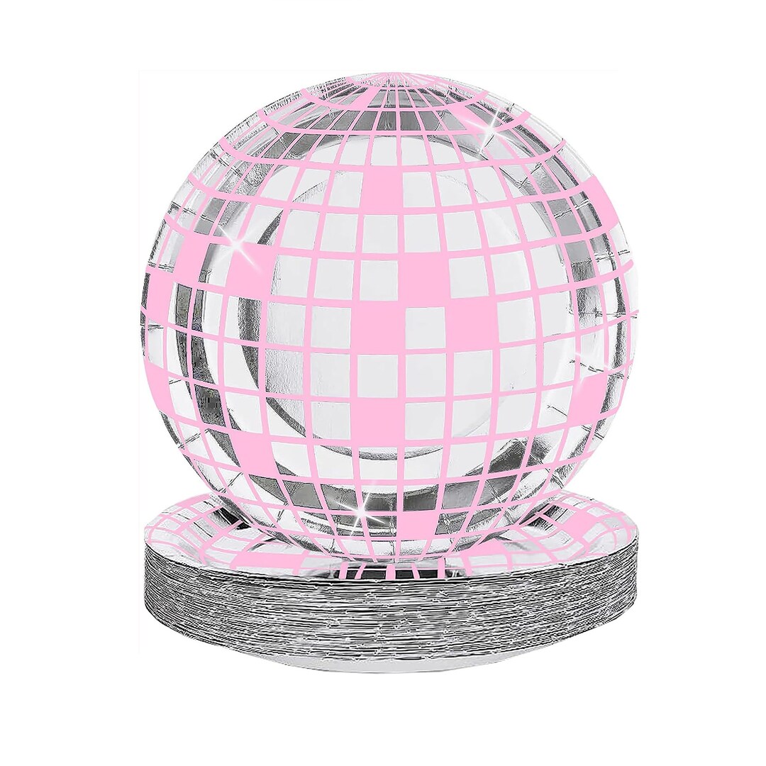 Disco Ball Party Plates,25pcs Iridescent Paper Plates,pink Disco Ball ...