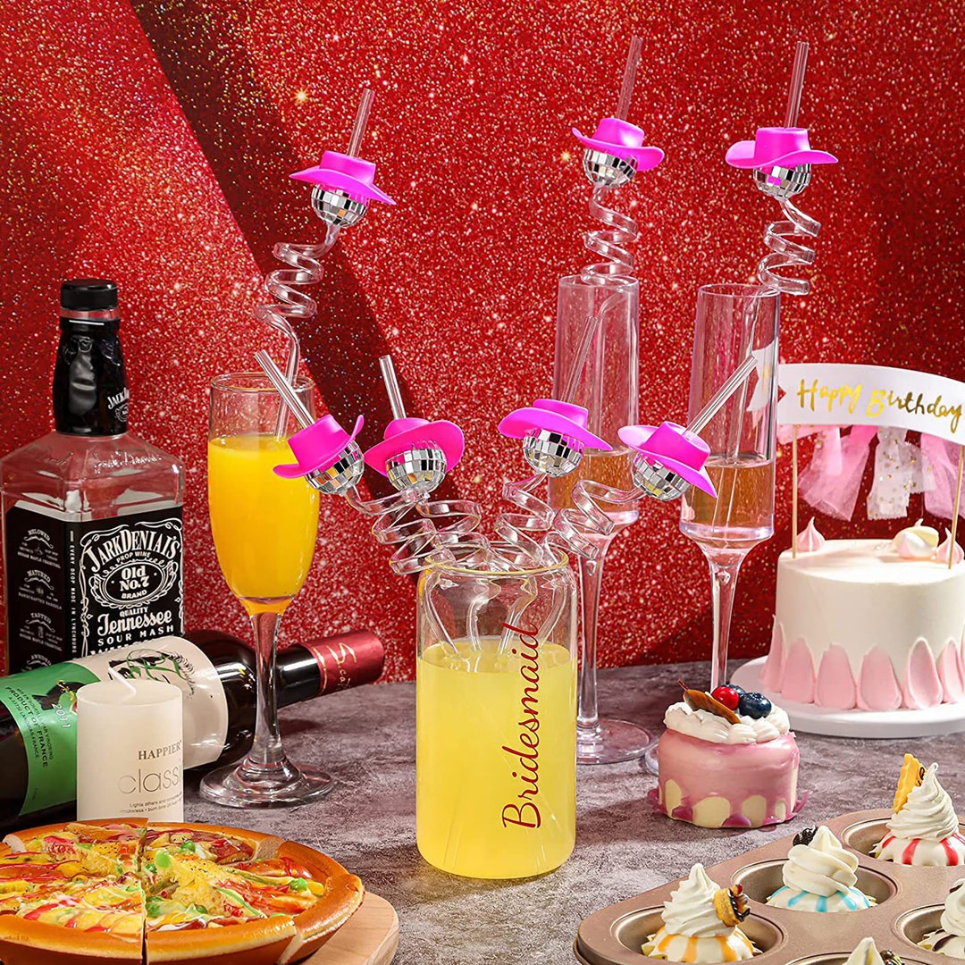 10pcs Discoball Straw,bachelorette Party Straw,cowboy Hat Straw,bridal ...