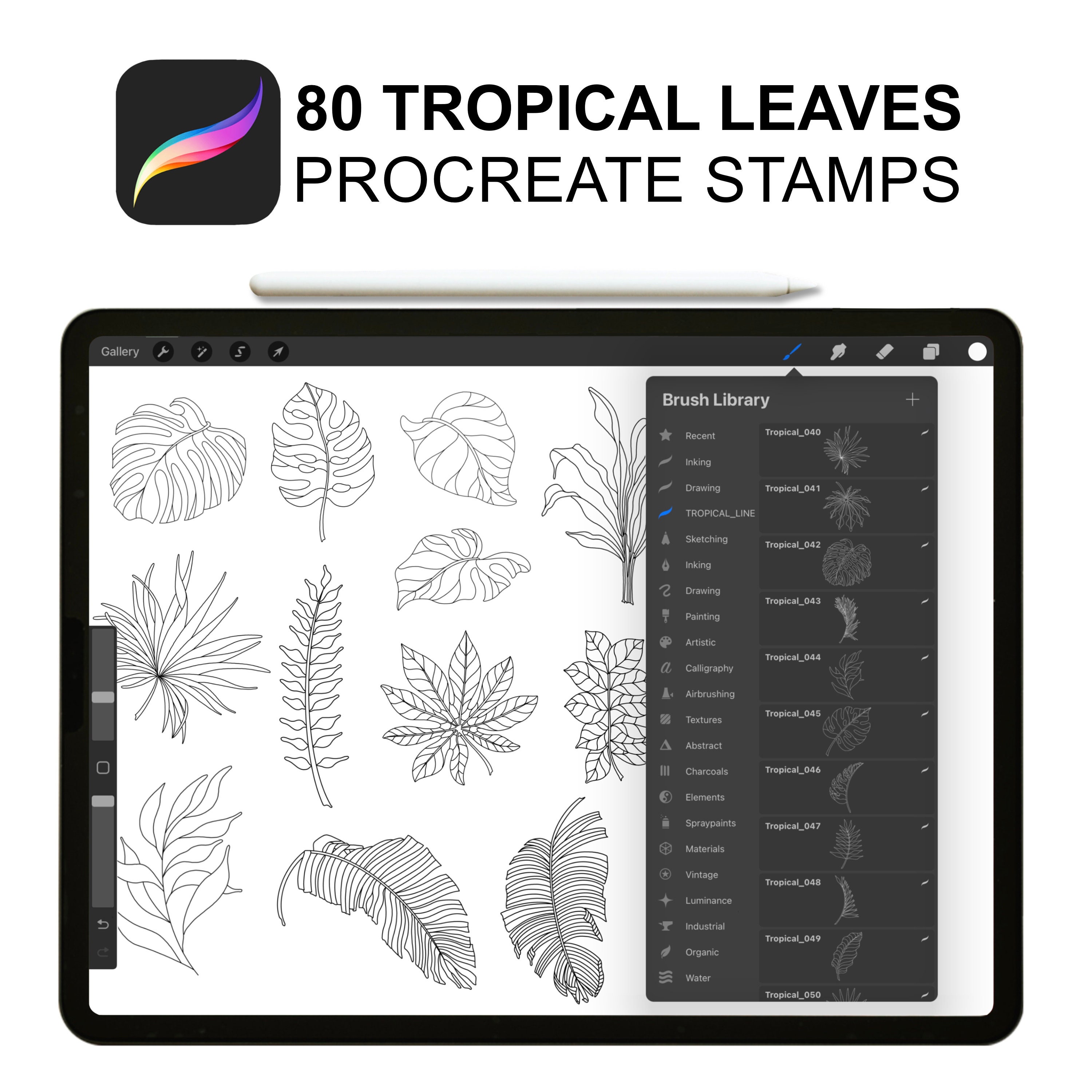 80 Tropical Leaves Procreate Stamps | Procreate Tropical Stamps ...