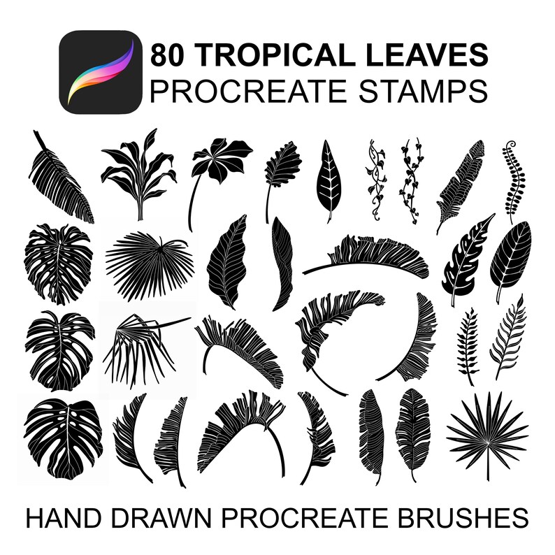 80 Tropical Leaves Procreate Stamps | Procreate Tropical Stamps ...
