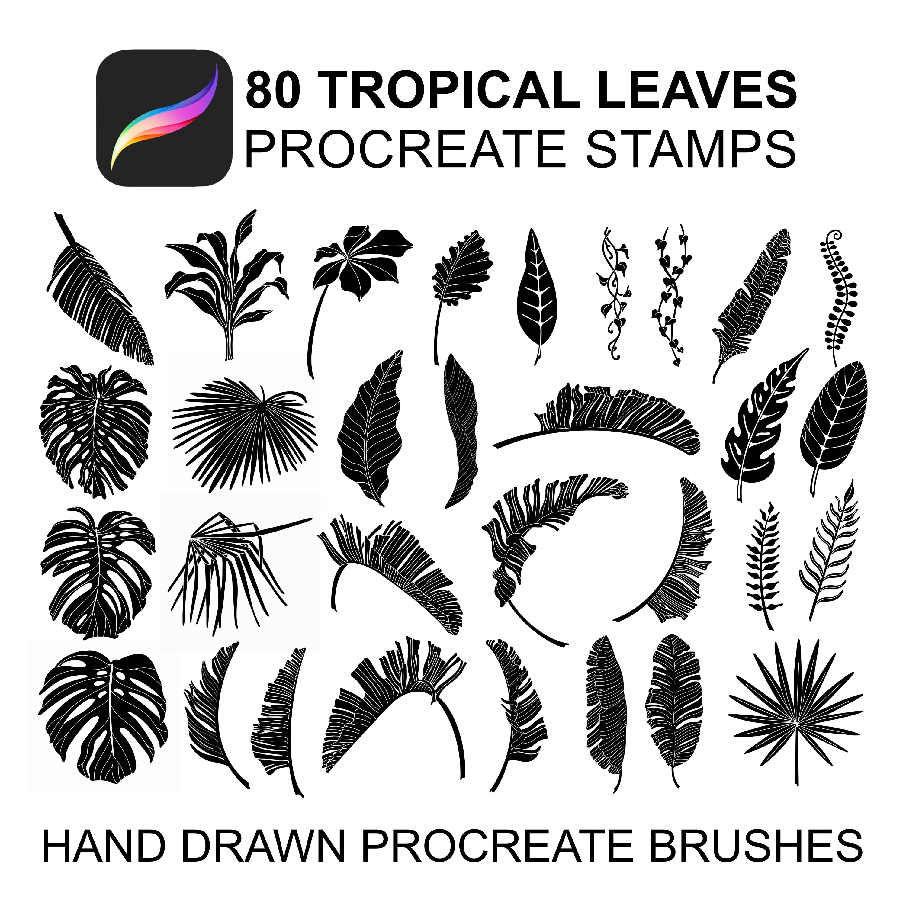 80 Tropical Leaves Procreate Stamps | Procreate Tropical Stamps ...