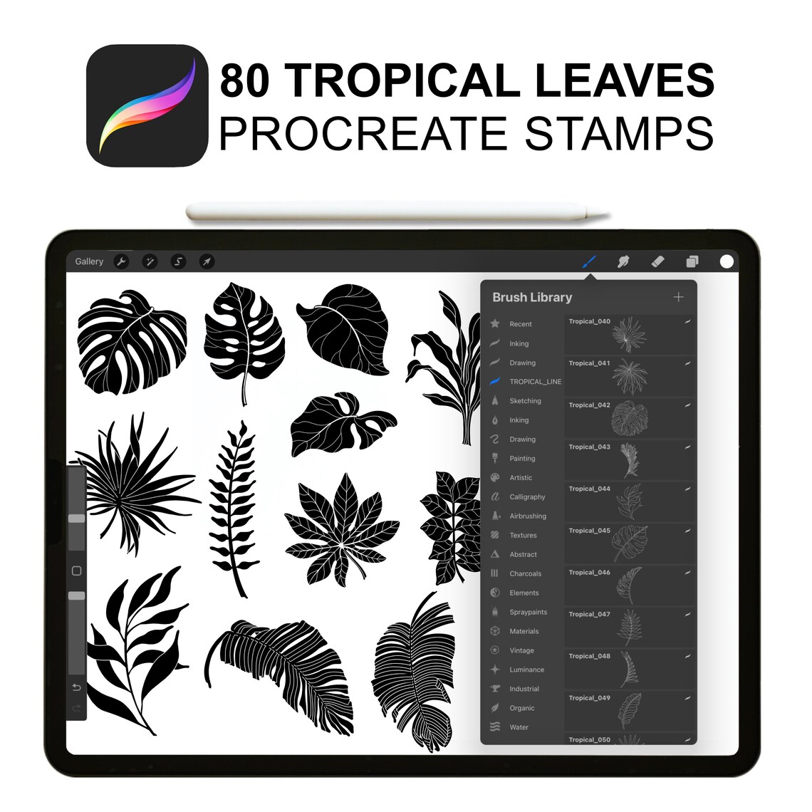 80 Tropical Leaves Procreate Stamps | Procreate Tropical Stamps ...