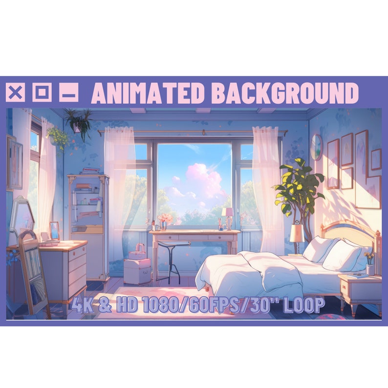 Cozy Lofi Pastel Bedroom Animated Background, Vtuber Twitch Stream (4K ...
