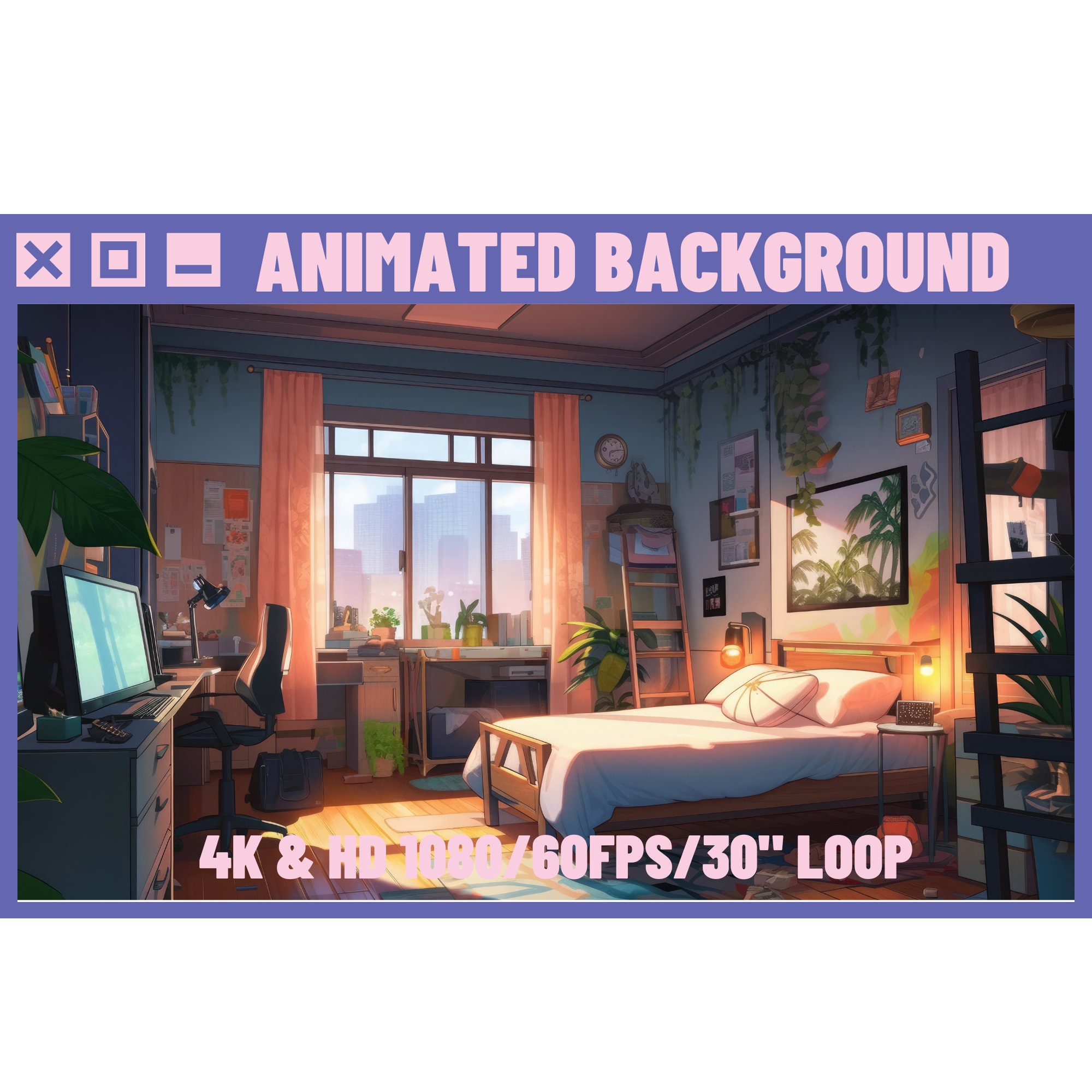 Animated Background Cozy Lofi Bedroom for Vtuber, Twitch or Streamers ...