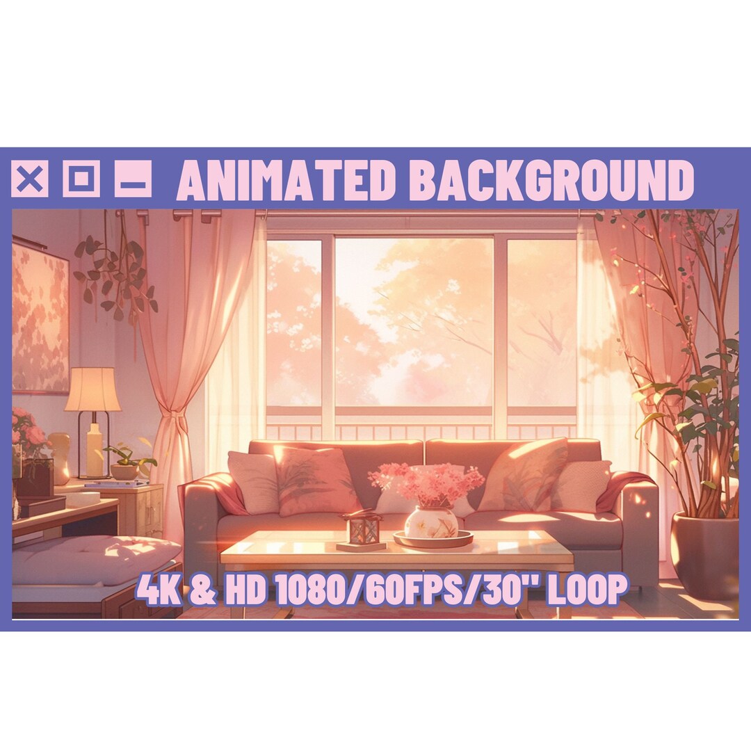 Animated Background Lofi Soft Pink Living Room for Vtuber, Twitch or ...