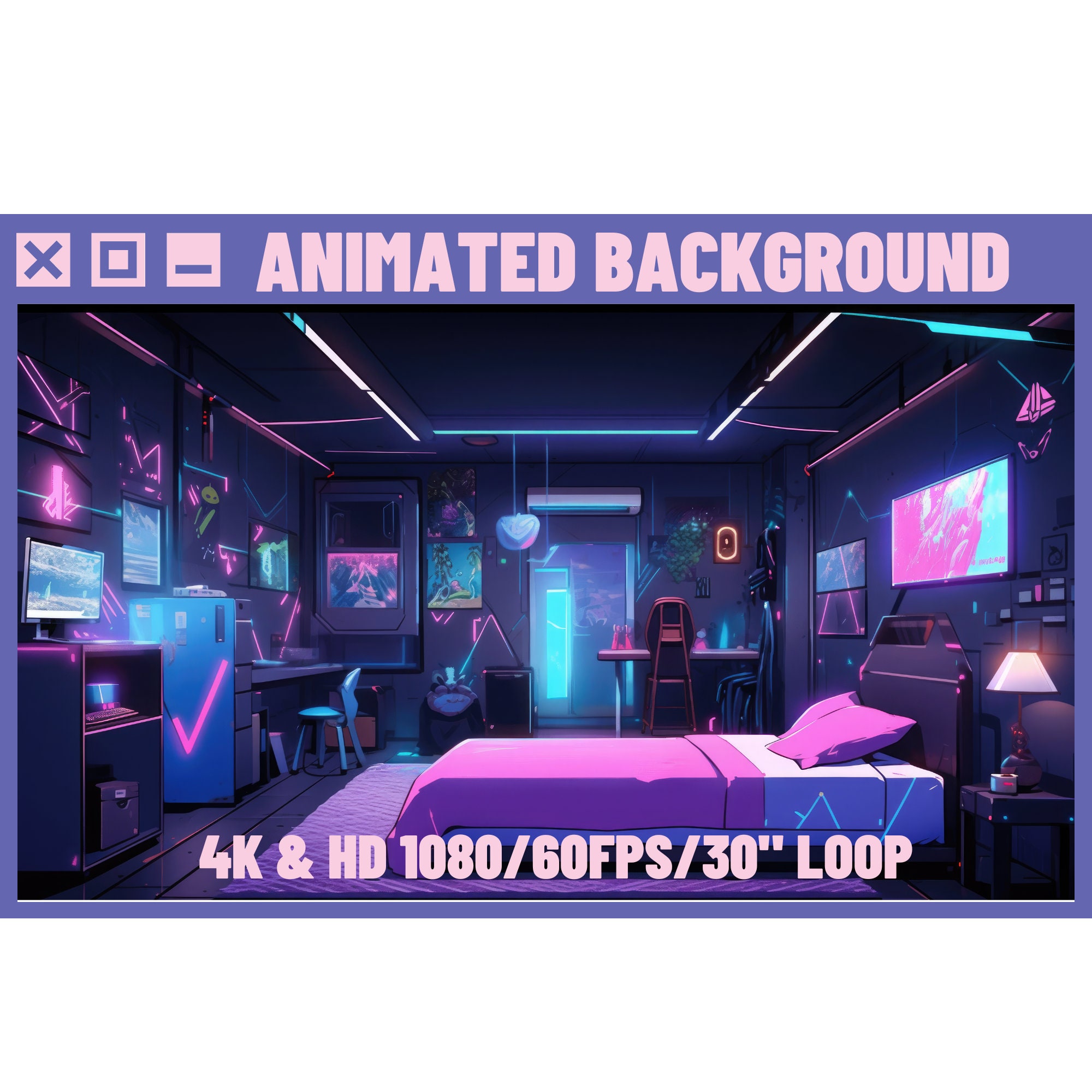 Animated Background Neon Gamers Bedroom for Vtuber, Twitch or Streamers ...