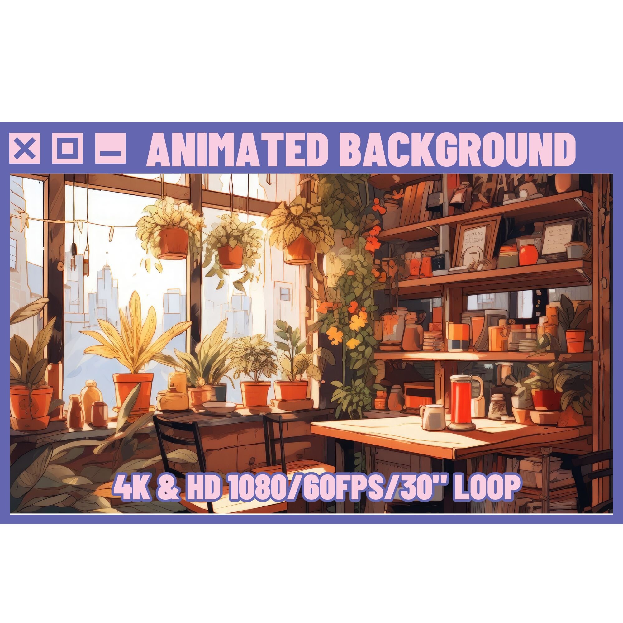 Animated Background Lofi Urban Indoor Plant Cafe, Cozy Coffee Shop for ...