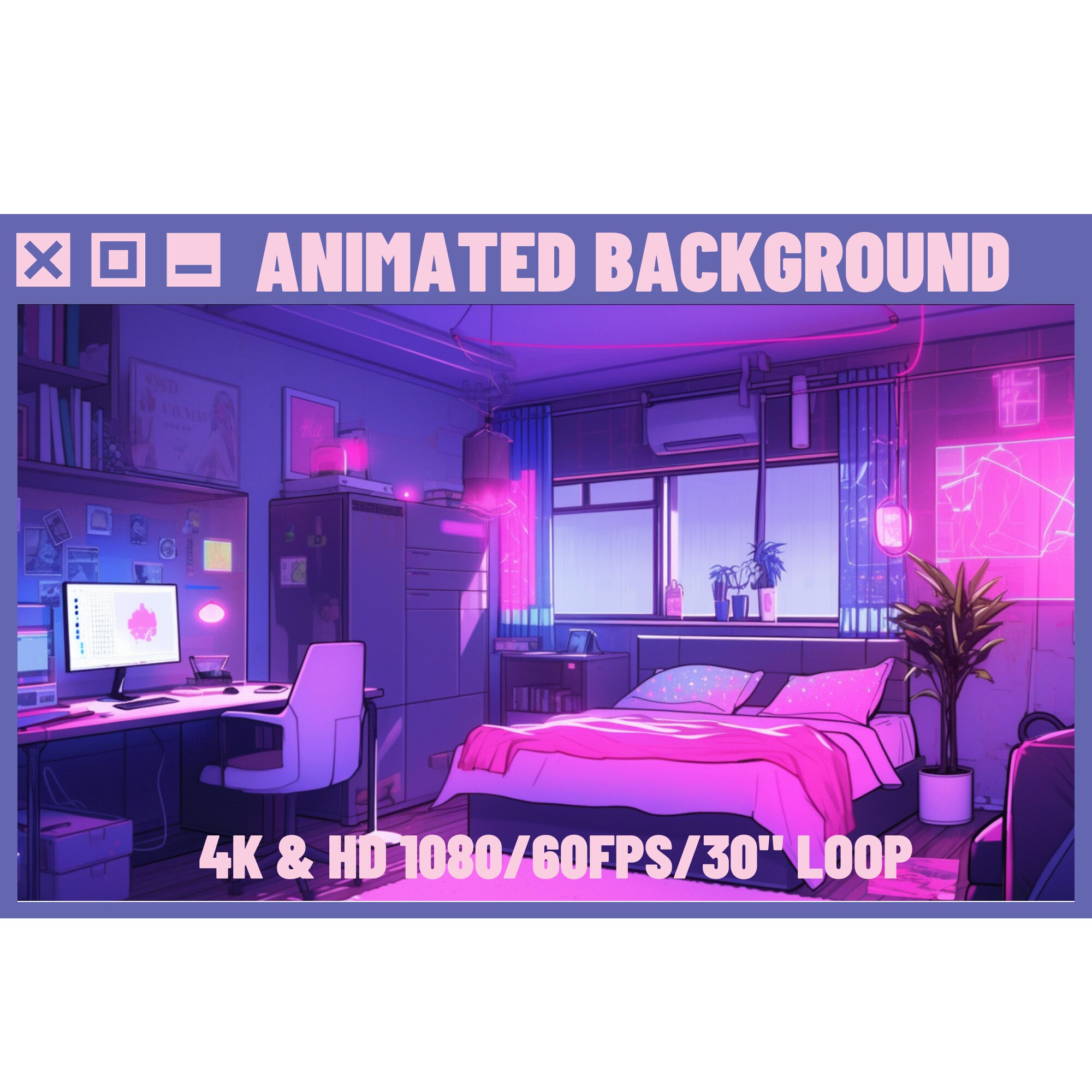 Animated Background Neon Bedroom for Vtuber, Twitch or Streamers. Cozy ...