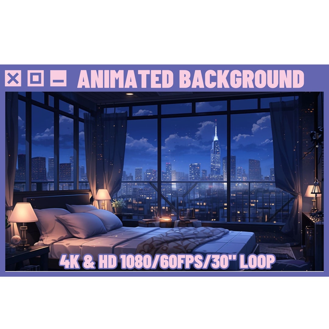 Animated Background Nighttime Lofi Urban Bedroom With Window Fireworks ...
