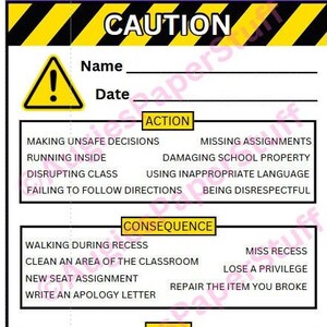 Caution Classroom/behavior Management Slip PDF - Etsy