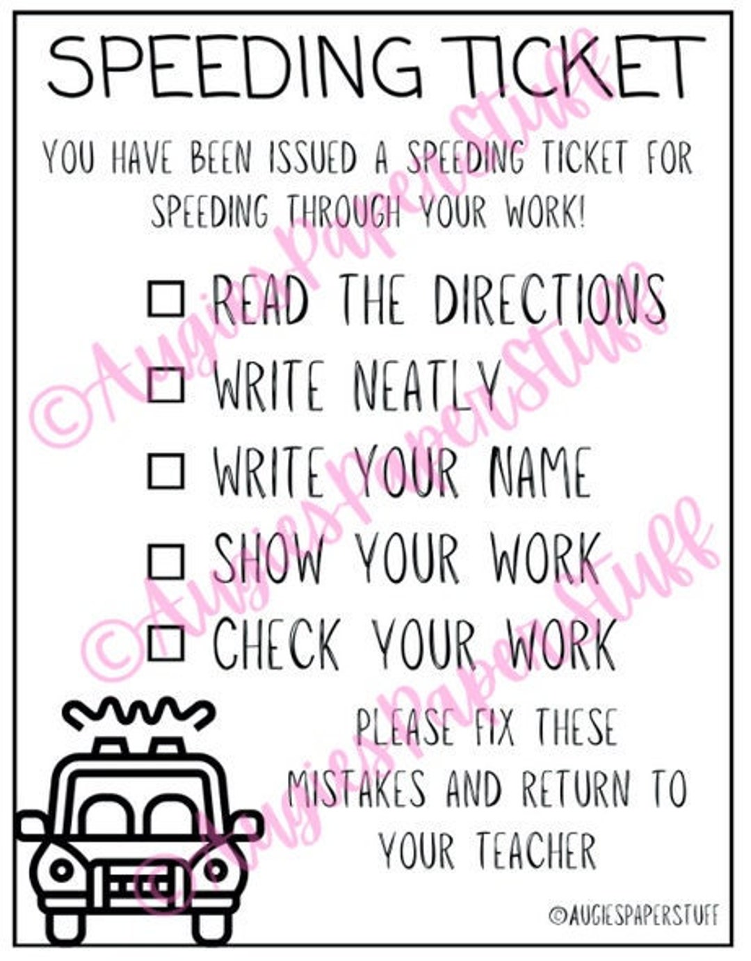Classroom Assignment Speeding Ticket - Etsy
