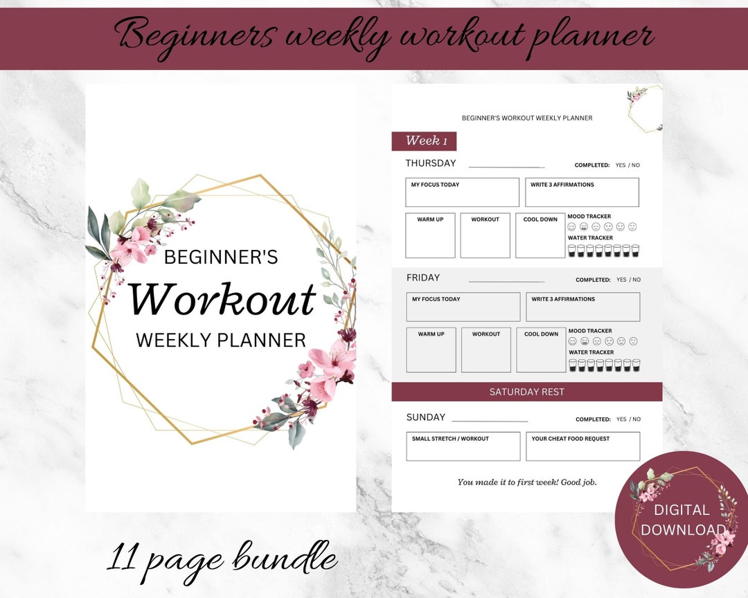 Beginners Workout Weekly Planner, Wellbeing Planner, Exercise Planner ...