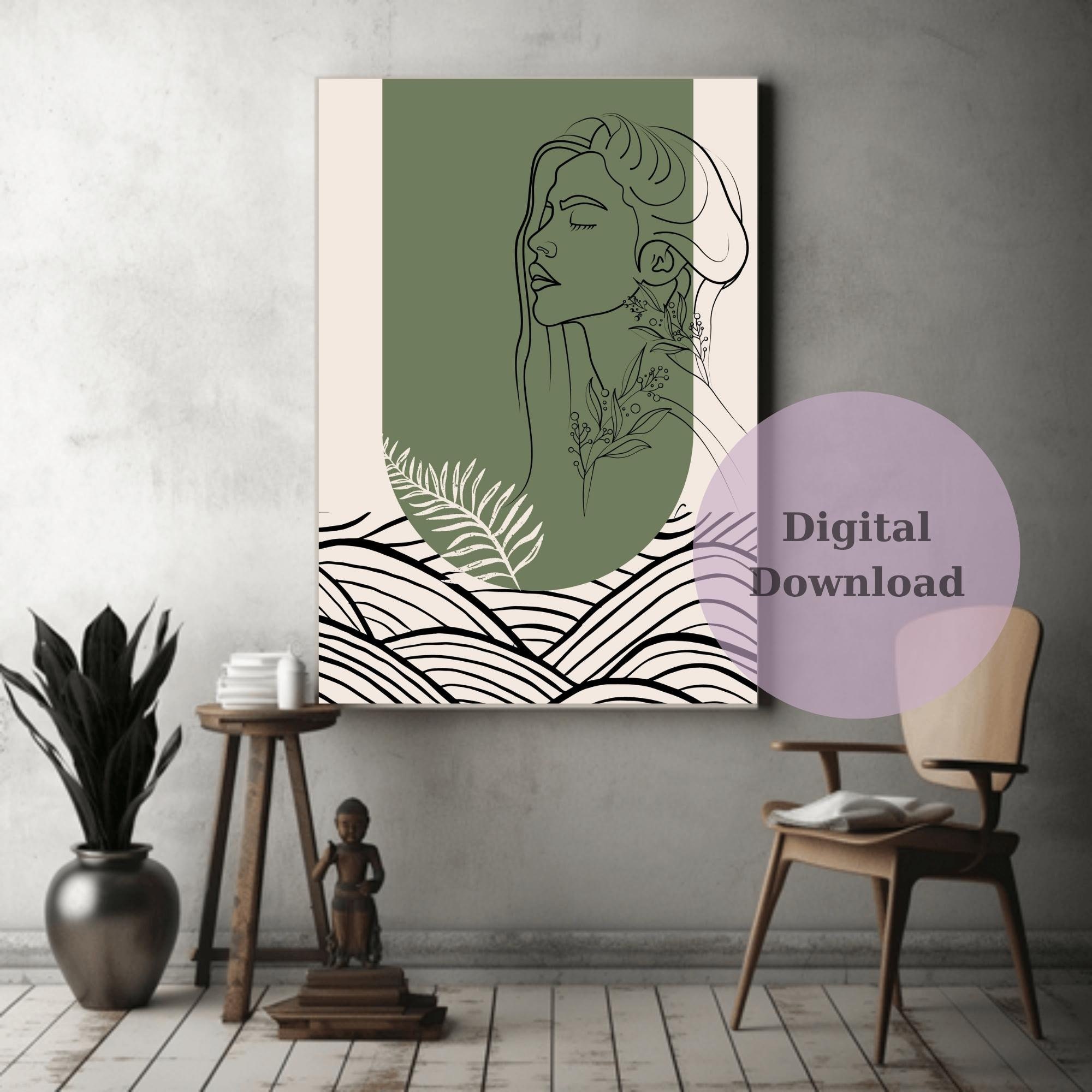Abstract Women Silhouette, Boho Women Canvas, Minimal Women Art Print ...