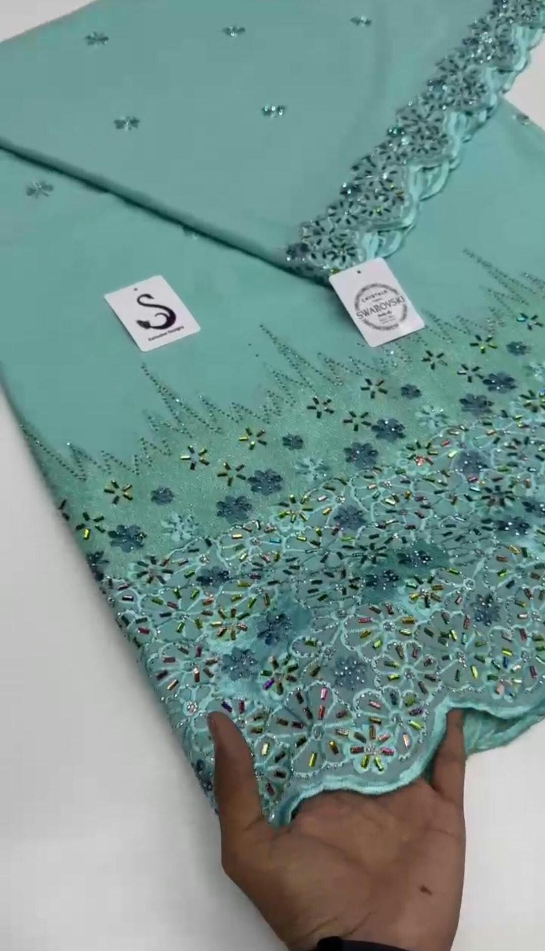 5 Yard Swiss Lace Fabric Latest Heavy Beaded Embroidery African 100% ...