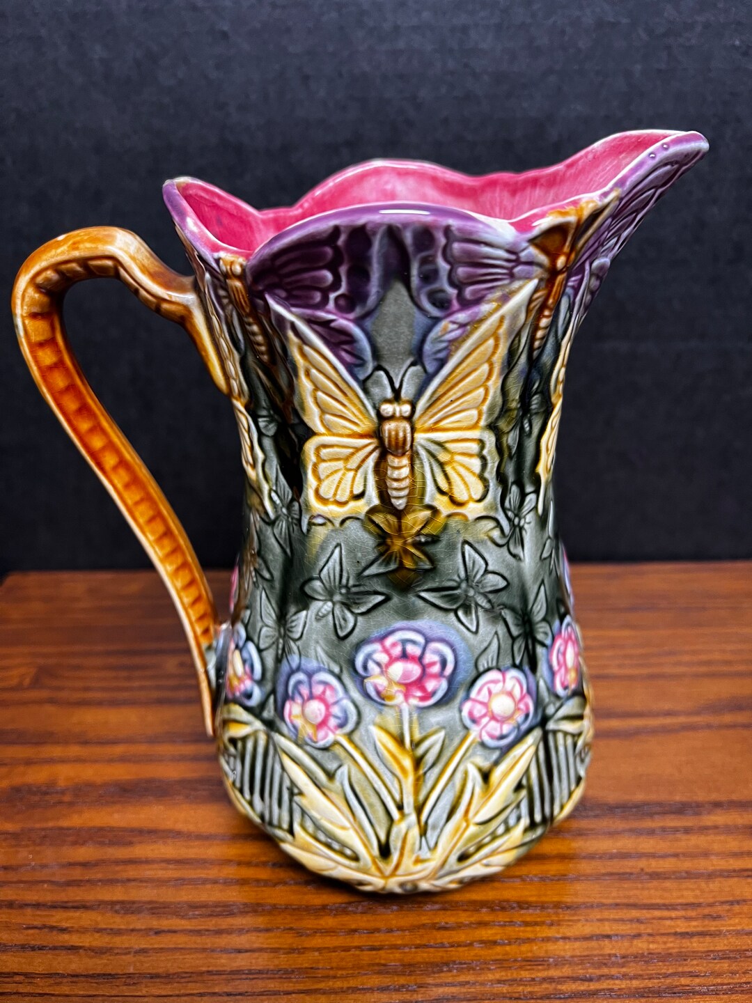 Antique Majolica Frie Onnaing Flight of the Butterflies Pitcher - Etsy