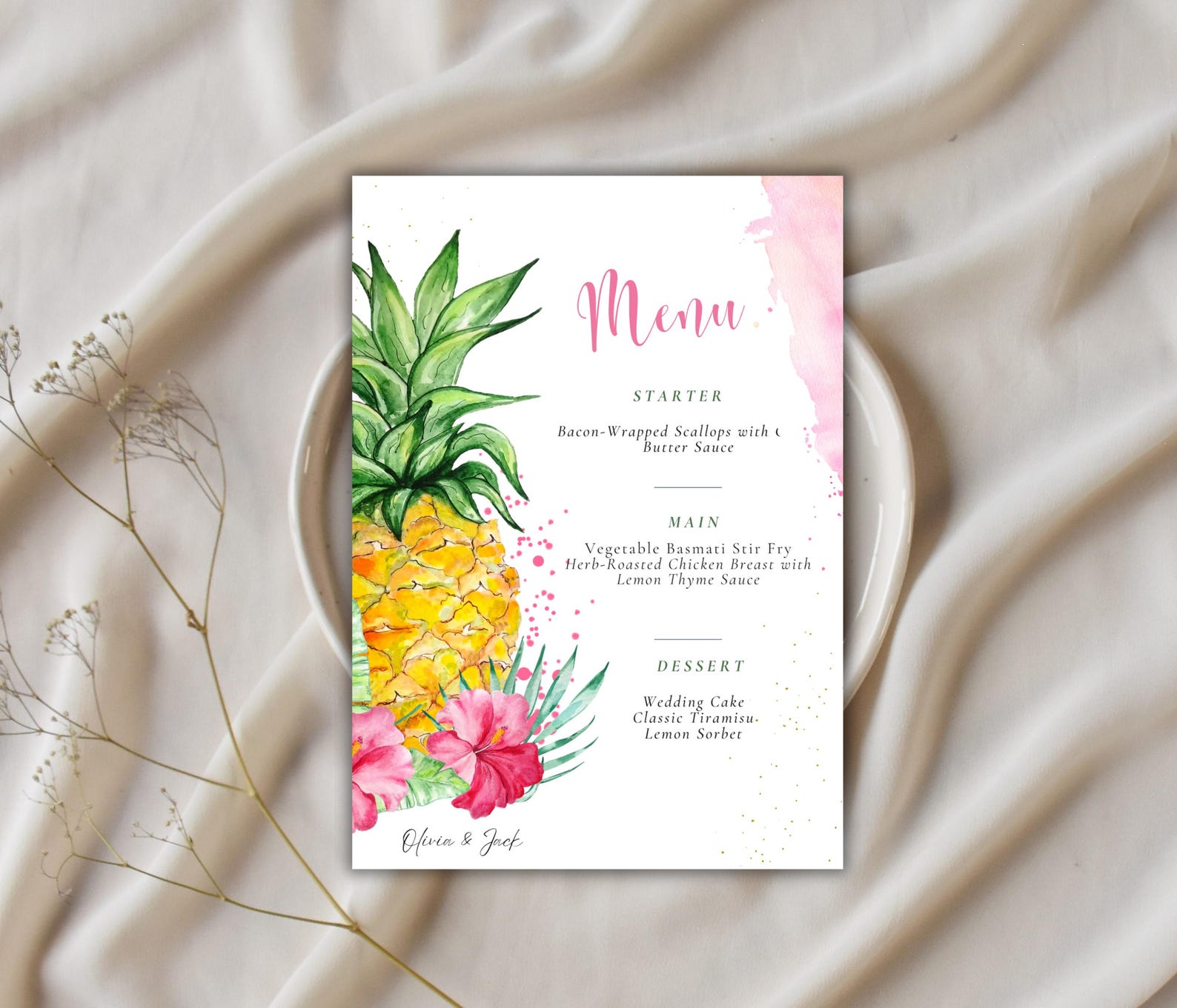 Tropical Menu Template, Tropical Wedding Menu Template, Elegant ...