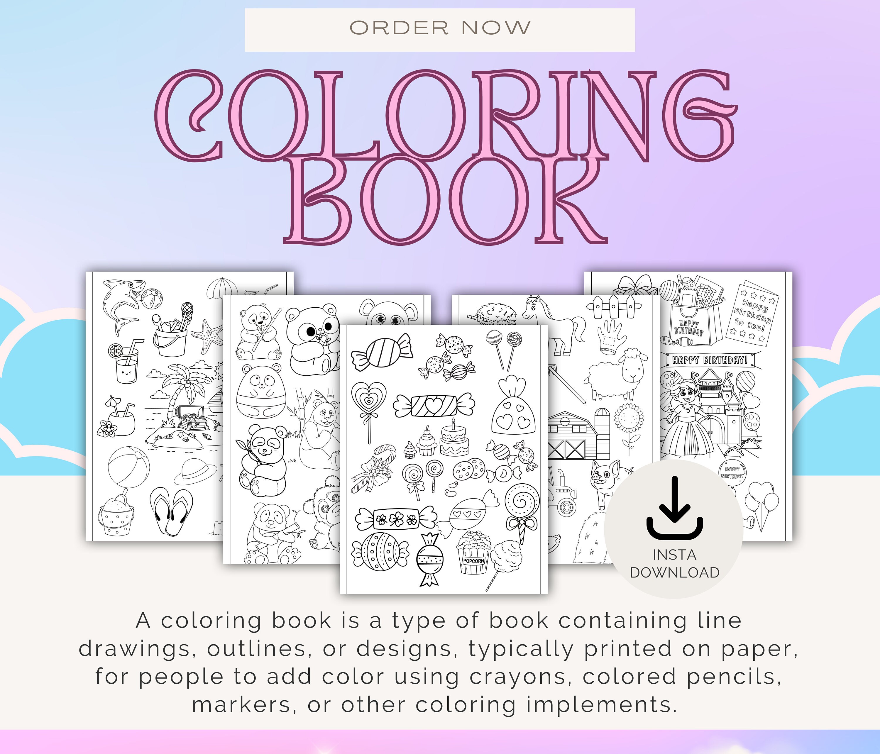 Coloring Book, Print & Color Cute Pages, Kid's Coloring Book, Coloring ...