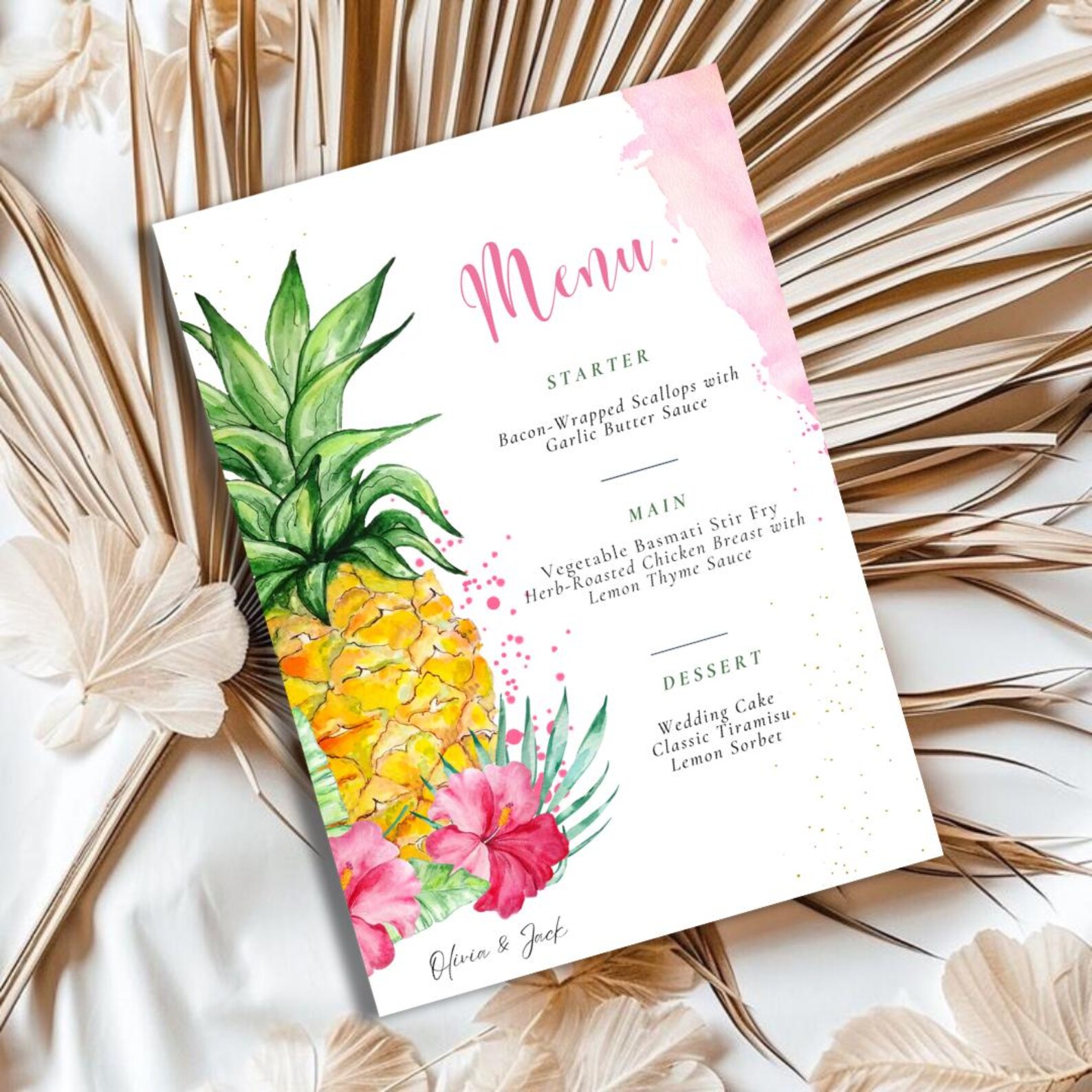 Tropical Menu Template, Tropical Wedding Menu Template, Elegant ...