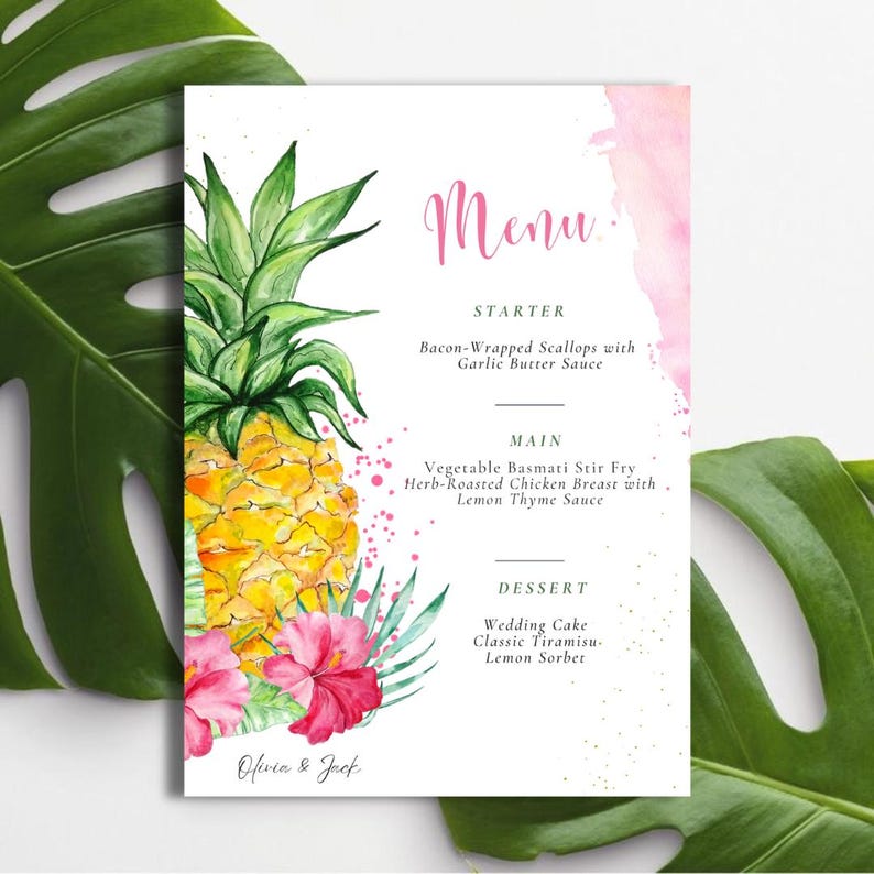 Tropical Menu Template, Tropical Wedding Menu Template, Elegant ...
